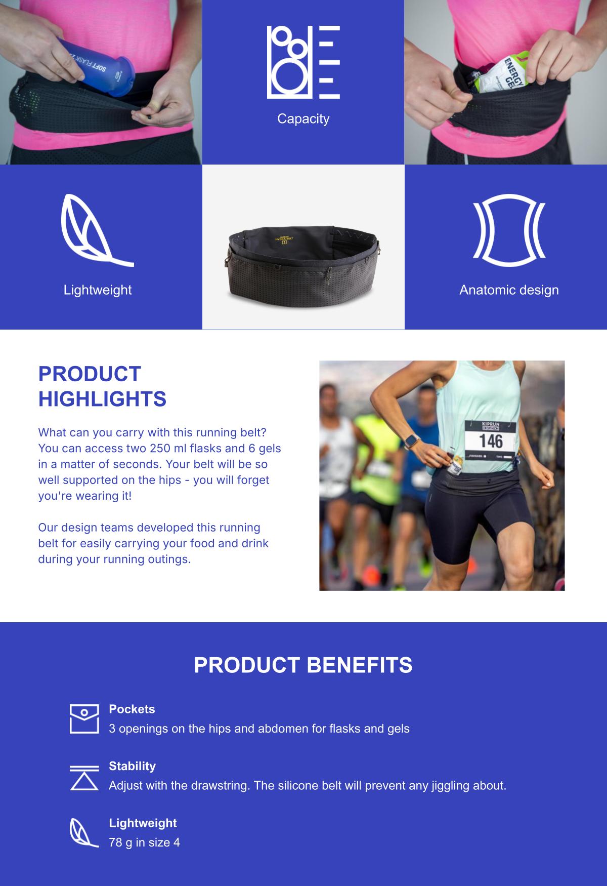 Decathlon Kiprun Road Running Marathon Hydration Belt Flask-Carrying ...