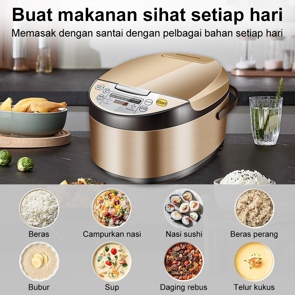 Simmo Rice Cooker Periuk Nasi 5L Large Capacity Non Stick 930W Smart Screen With Steamer Periuk ...