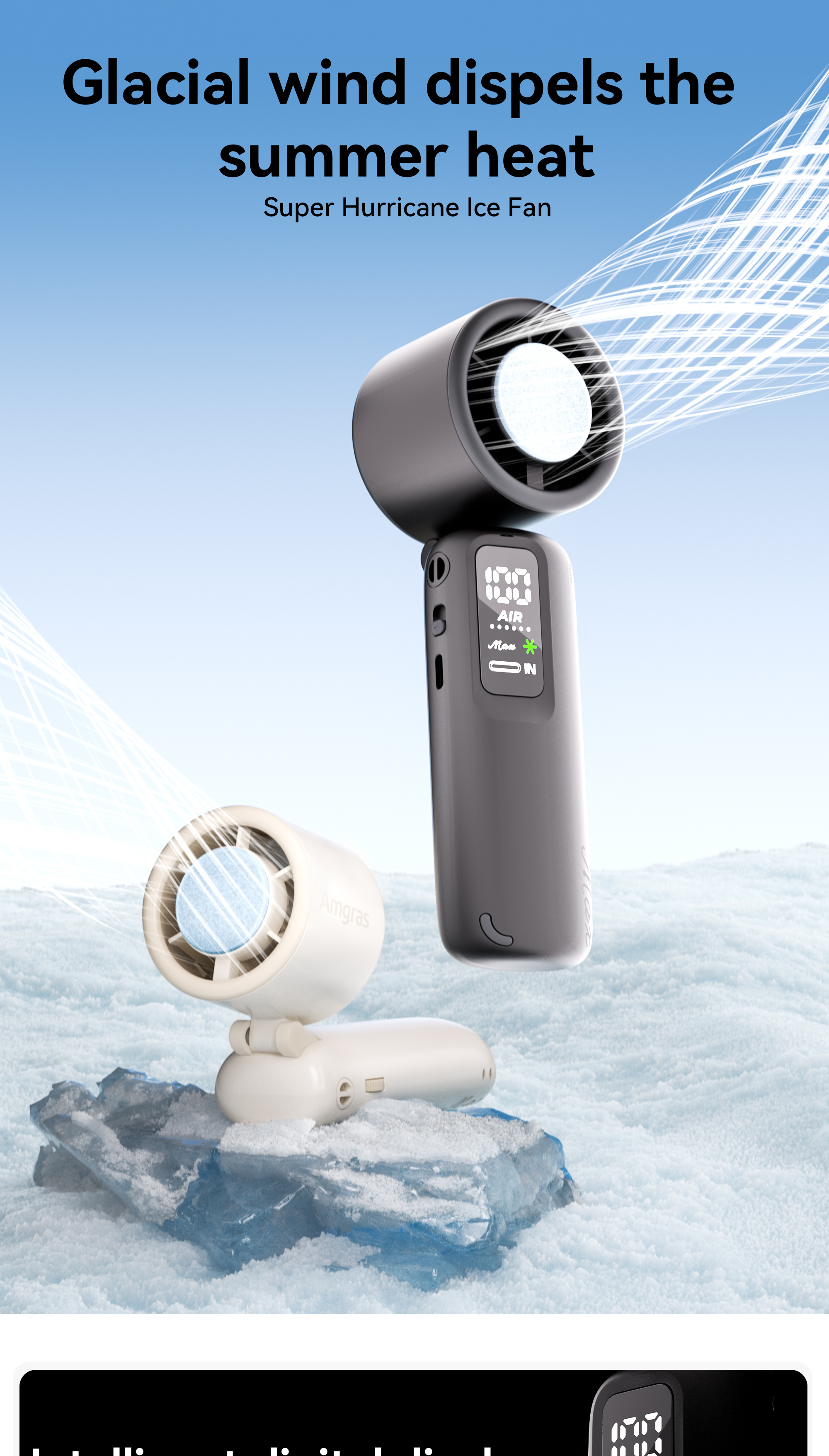 Amgras MetaHeld Fan Max portable handheld fan cooling ultra-high speed ...