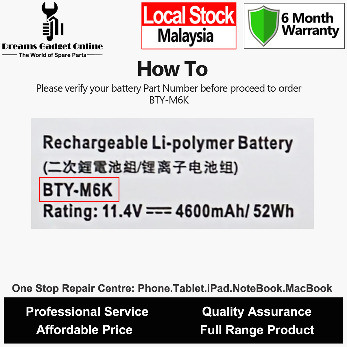 MSI Laptop Battery BTY-M6K 4600mAh for MSI Bravo Creator 15 17 GF63 ...
