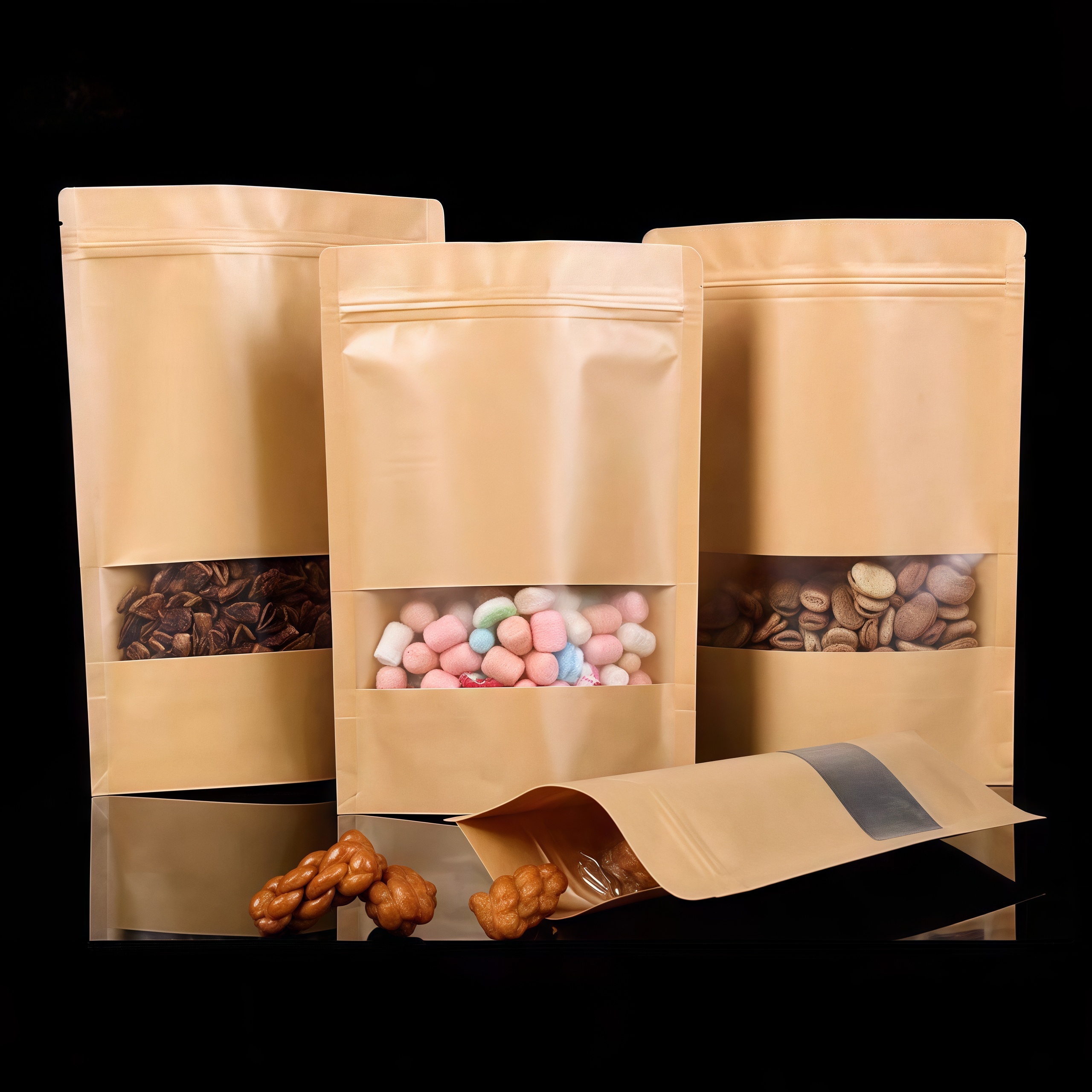 50pc Kraft Zip Window Goodies Bag Paper Packing Beg Makanan box ...