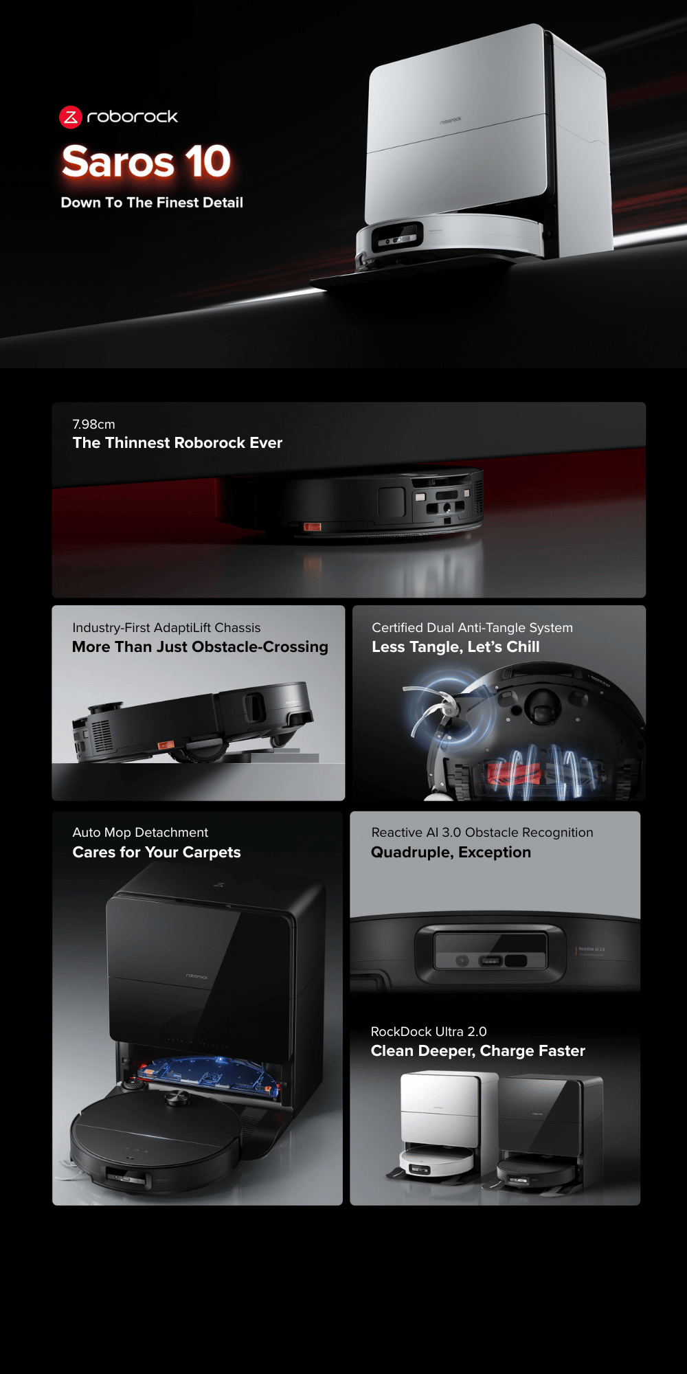 Roborock Saros 10 Robot Vacuum | 22,000Pa | Ultra-Thin 7.98 cm | Self ...