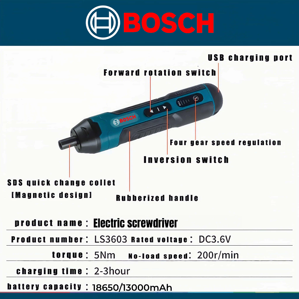 BOSCH 106PCS Electric Screwdriver Drill Cordless 3.6V/5NM Rechargeable ...
