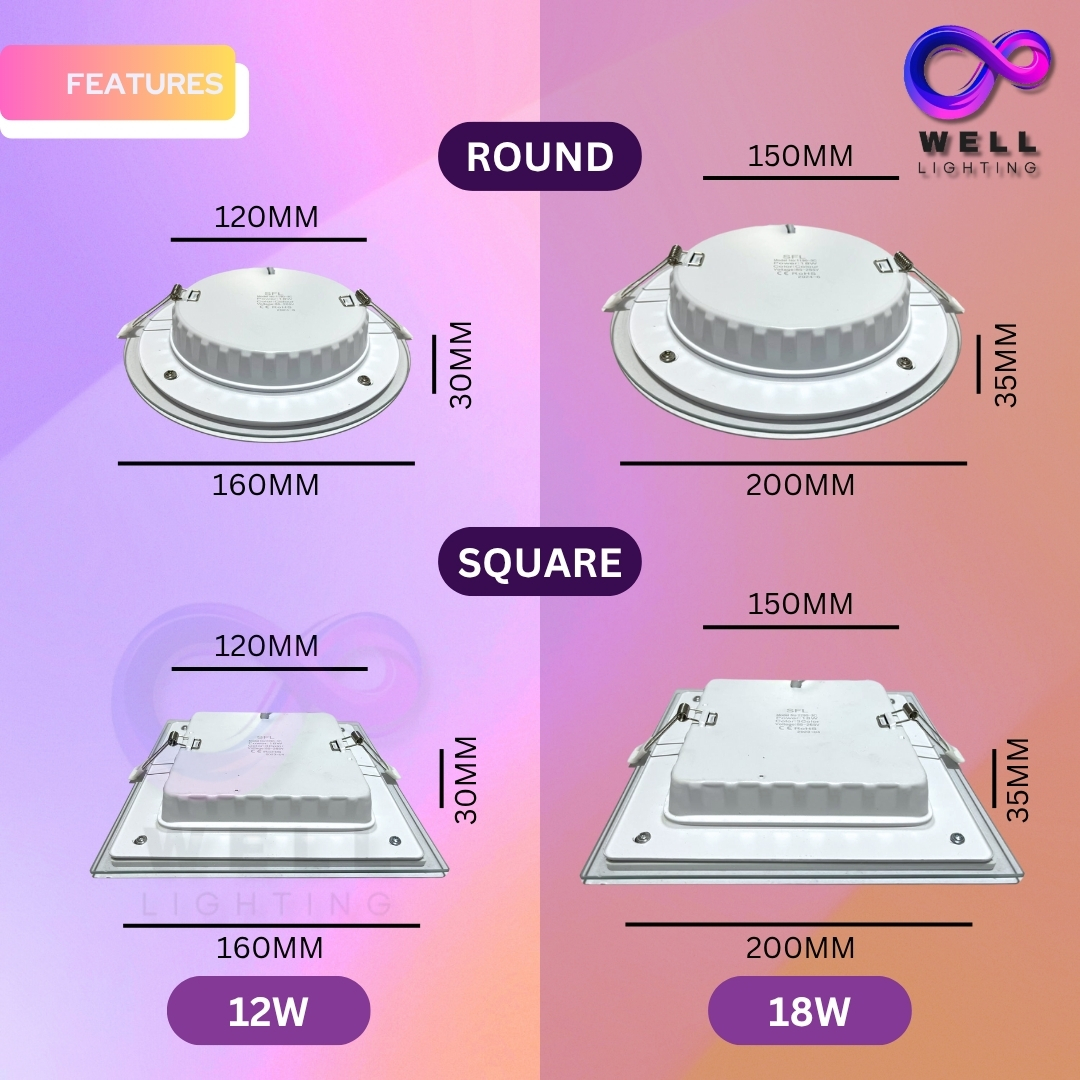 Lampu Siling Kaca Rumah Glass LED Recessed Downlight 3 Color 12W 18W ...