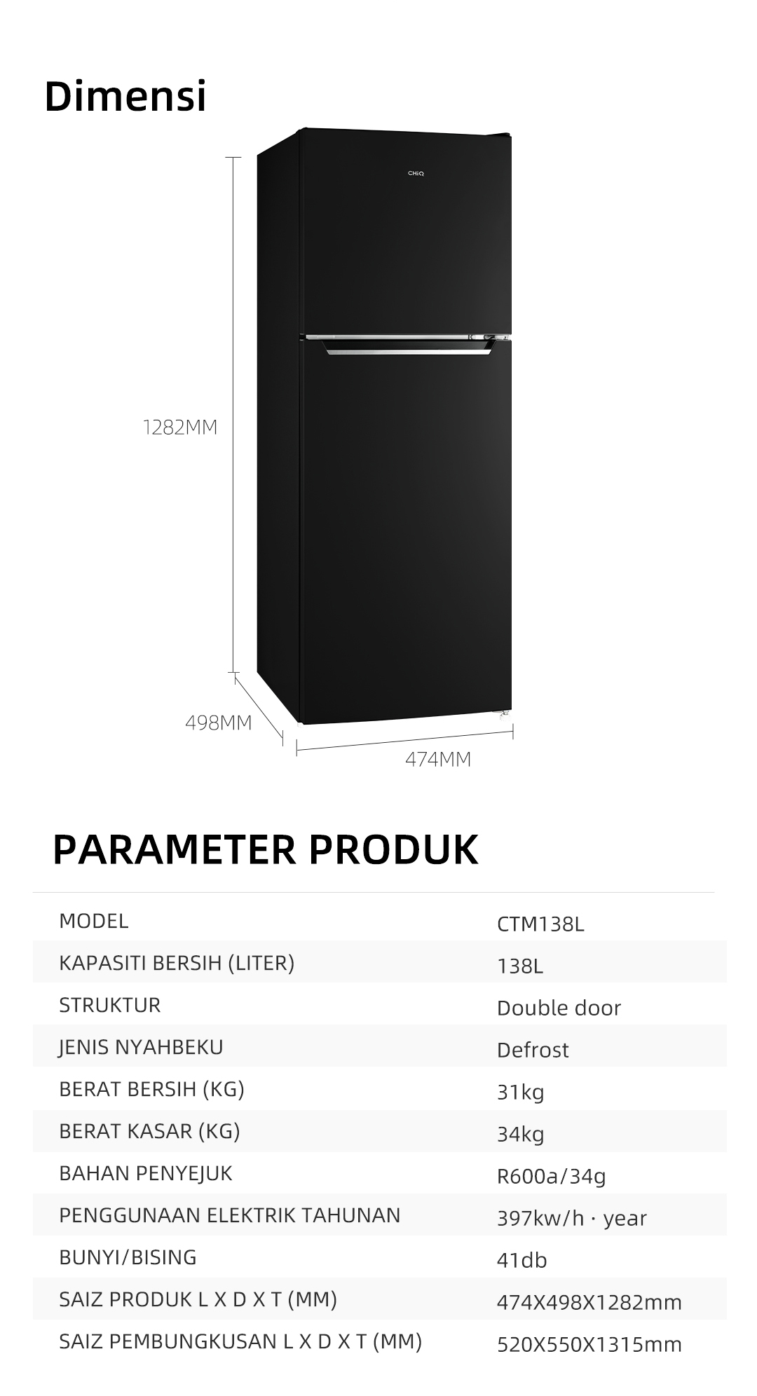 CHiQ CTM138L Powerful Freezing Two Door defrost 166L Refrigerator ...