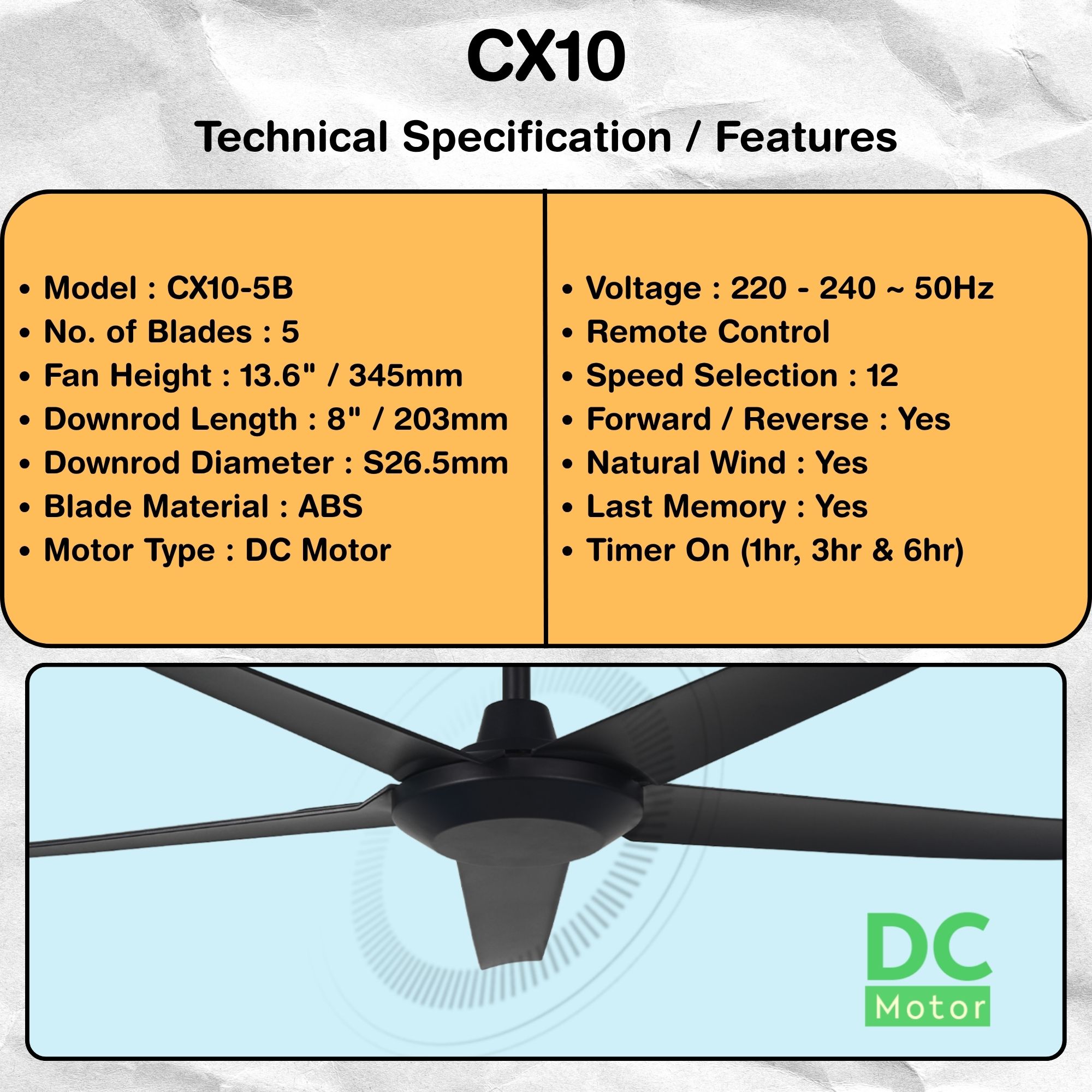 【FreeGift】Alpha CX10 56” / Deka SCX PRO Ceiling Fan – 5-Speed Remote ...
