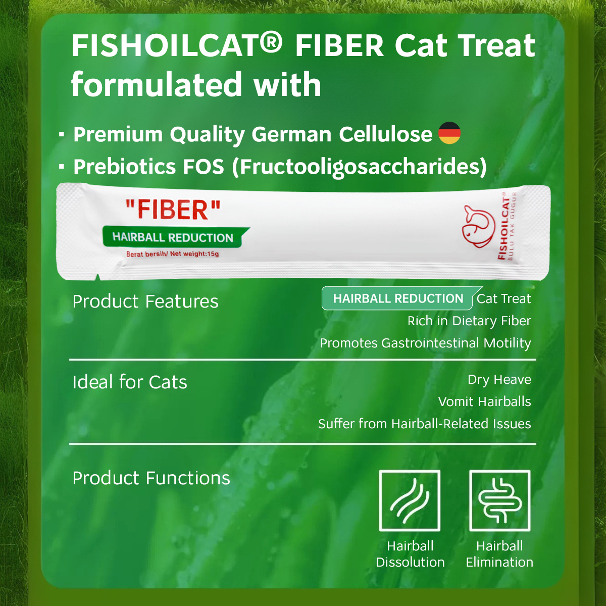 🌿FISHOILCAT® Snek Kucing Fiber Hairball Reduction VALUE Pack 60pcs 🇩🇪 ...