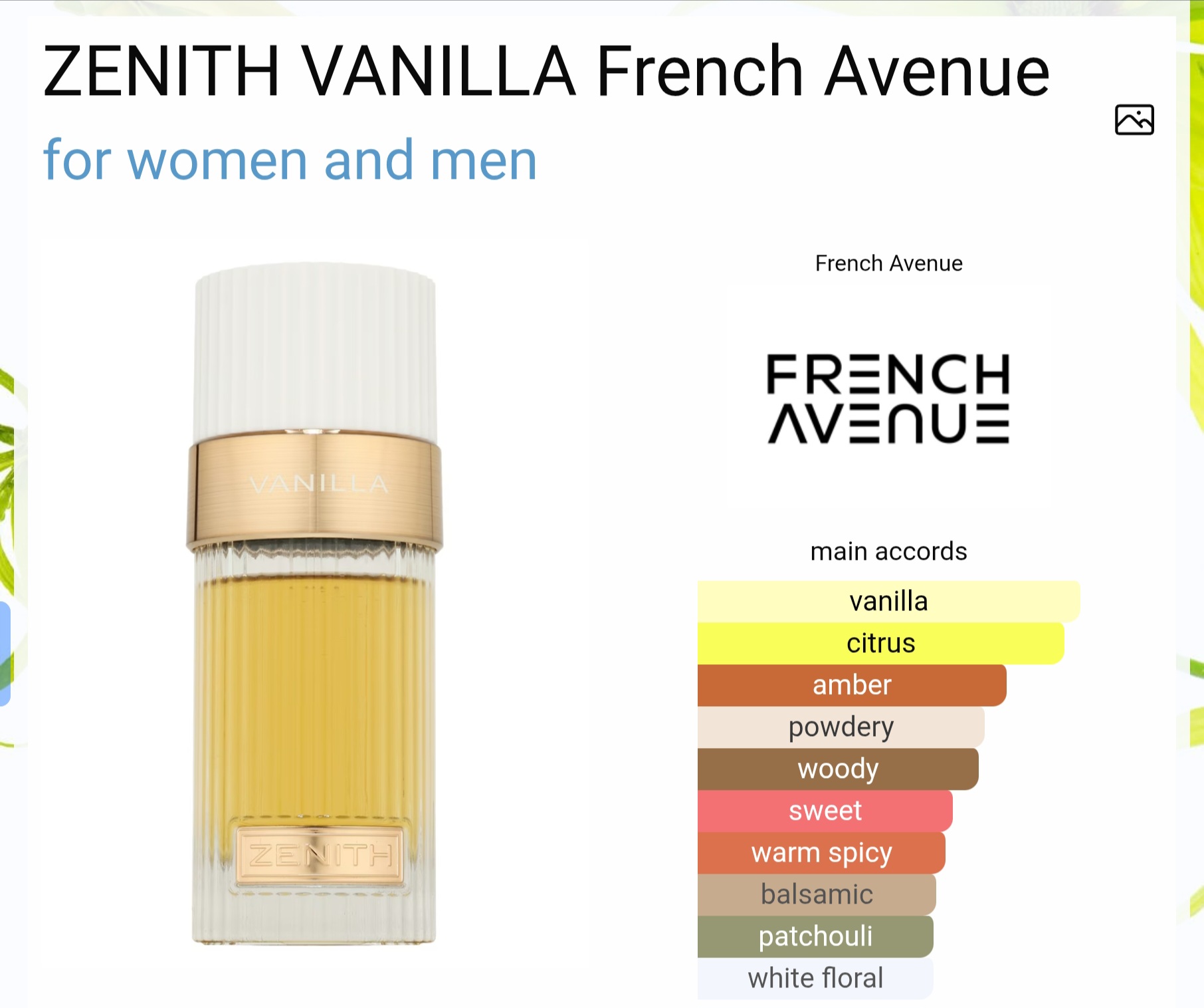 ZENITH VANILLA French Avenue for women and men perfume original from Dubai EDP original 100% New ...