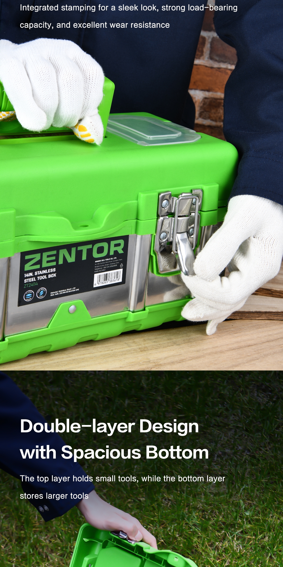 ZENTOR Stainless Steel Tool box Double-Layer Large Capacity Hardware ...