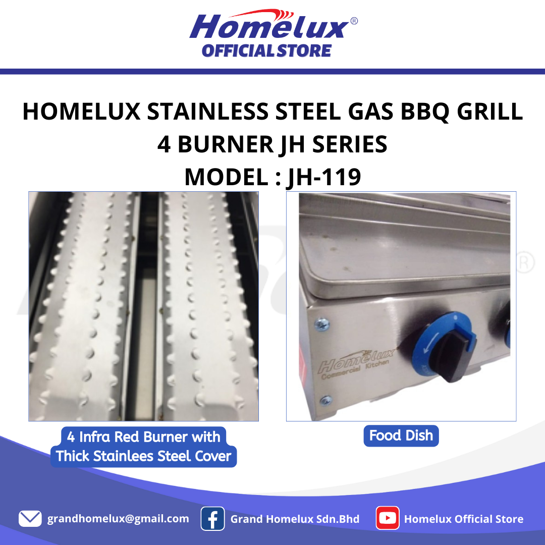 HOMELUX STAINLESS STEEL GAS BBQ GRILL 4 BURNER JH SERIES JH-119 ...