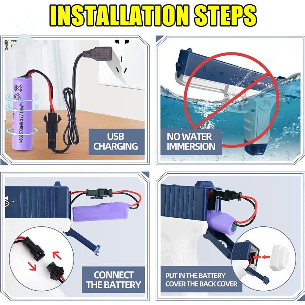 Rechargeable High-Pressure Splash Water Gun Toy for Kids - Automatic ...