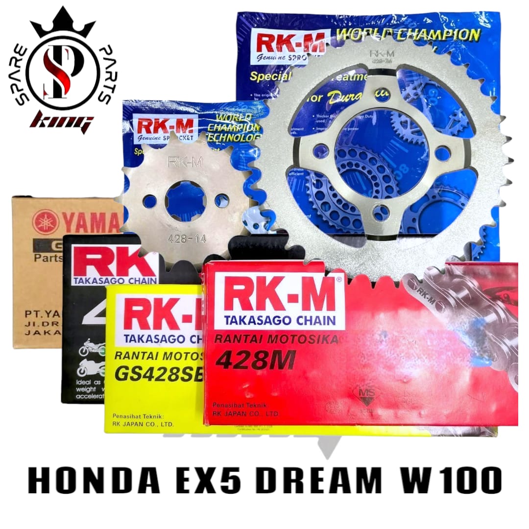 ORIGINAL RKM 428 SPROCKET SET WITH CHAIN HEAVY DUTY O-RING HONDA EX5 EX5 DREAM WAVE100 WITH ...