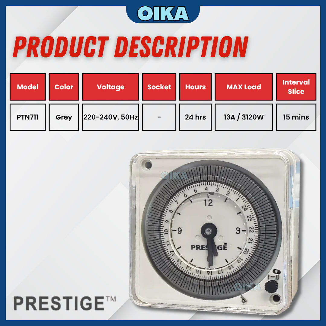 [1 YEAR WARRANTY] PRESTIGE 24-Hour Din Rail Mechanical Timer Switch ...