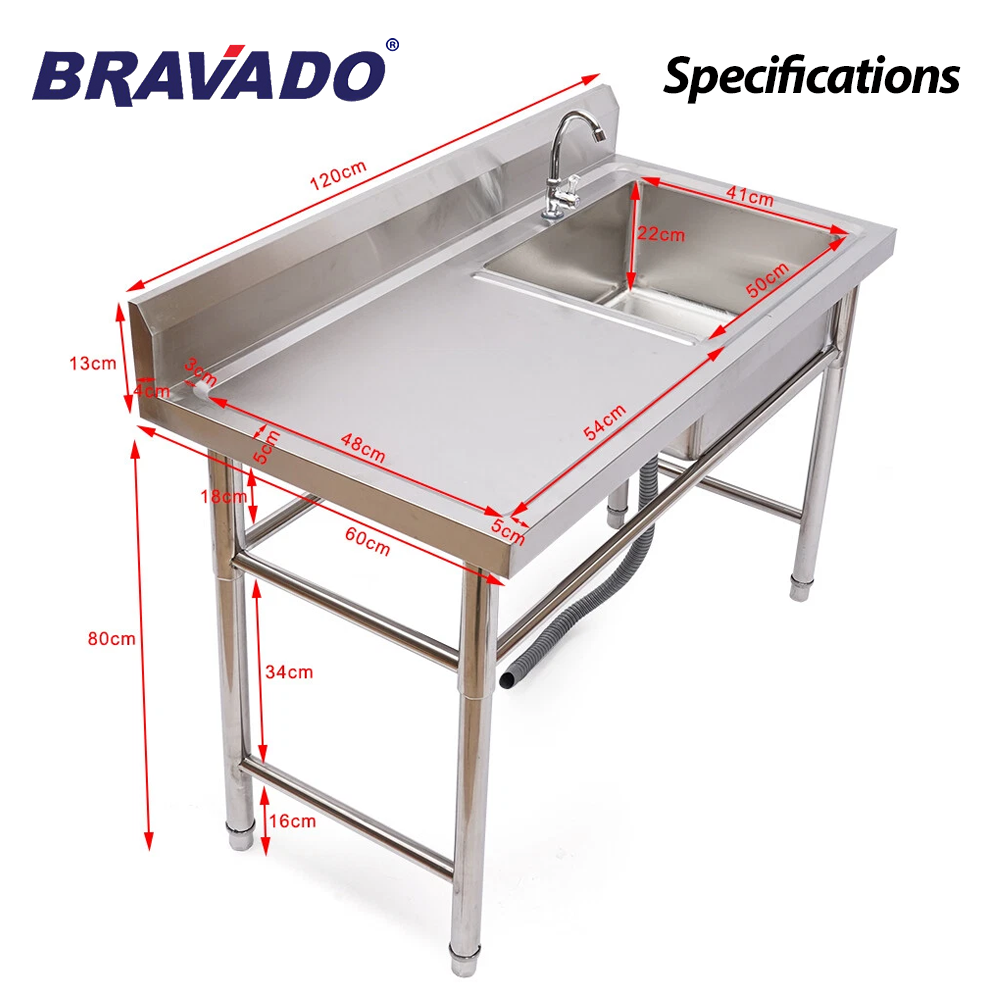 【1.2M/4FT】BRAVADO Kitchen Sink RIGHT Single Bowl + Water Tap / Sinki ...