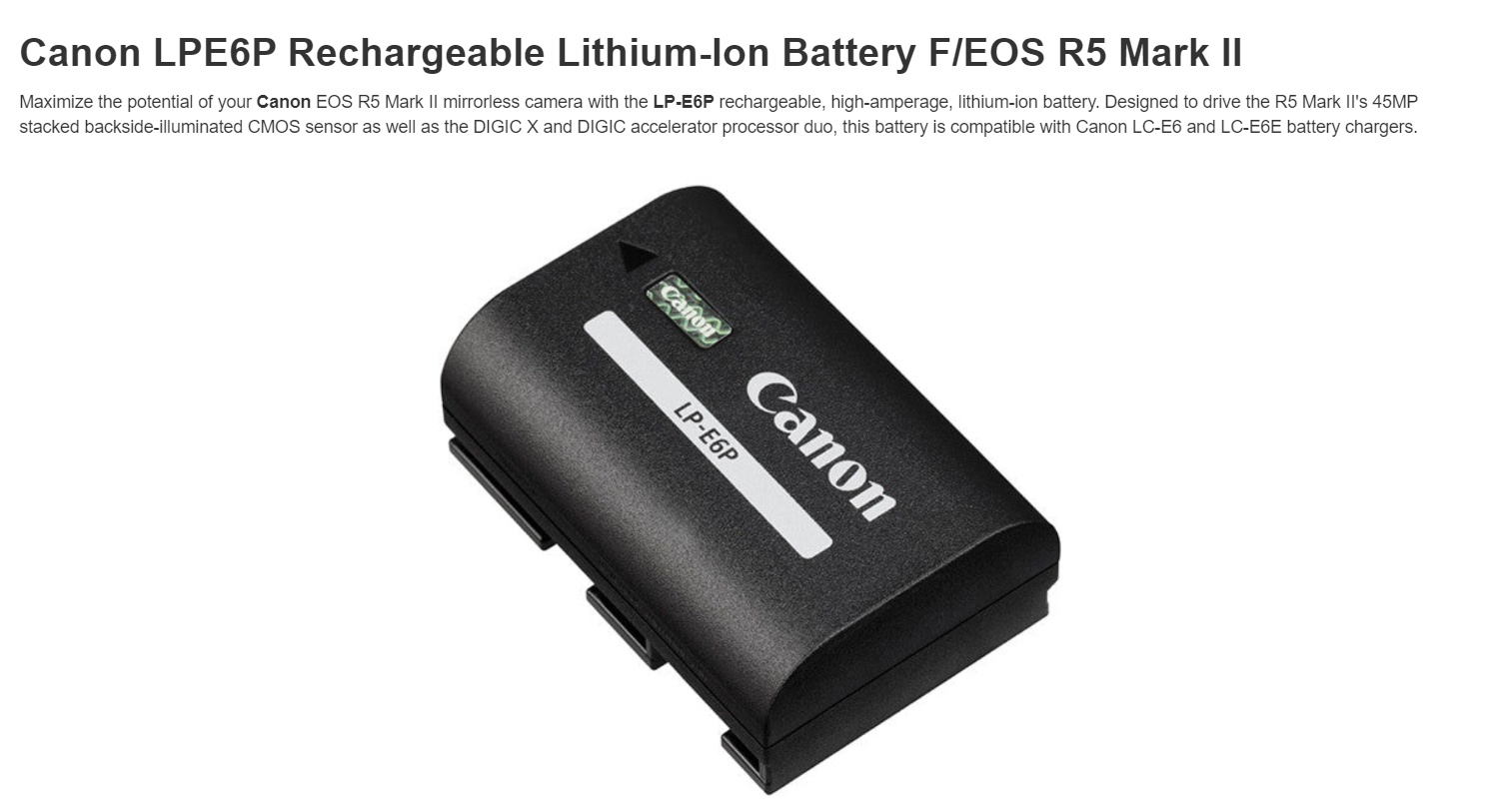 Canon LP-E6P 2130mAh Rechargeable Lithium-Ion Battery for Canon EOS R5 ...