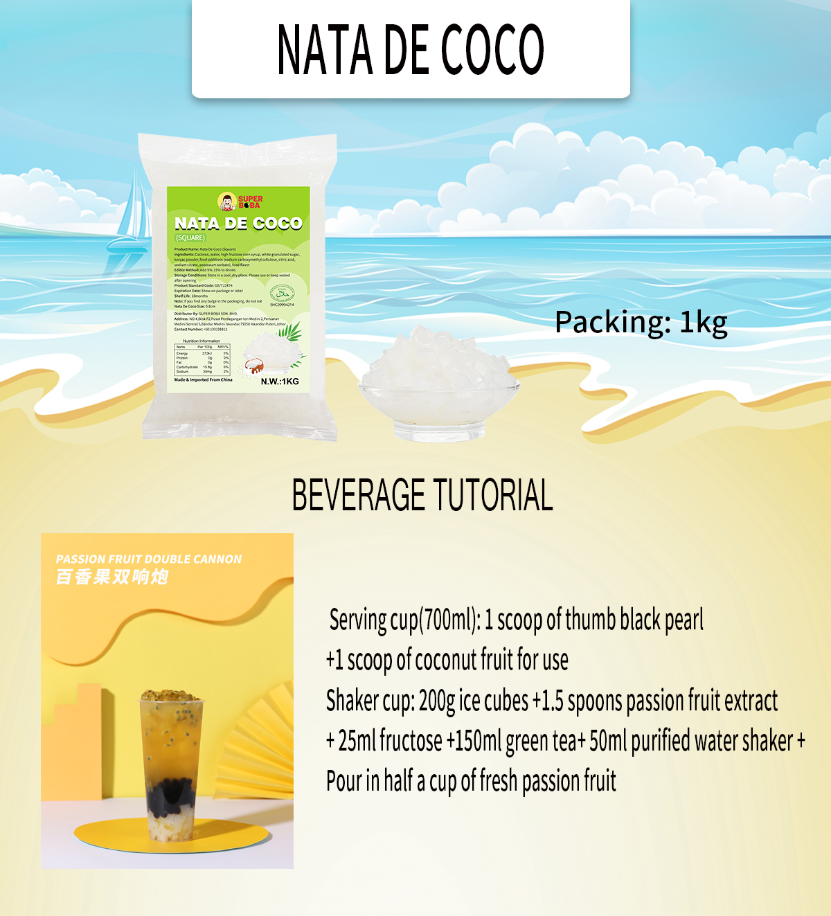 🔥Halal | Super Boba Nata De Coco CocoNut Jelly 1kg Kelapa Segi empat ...