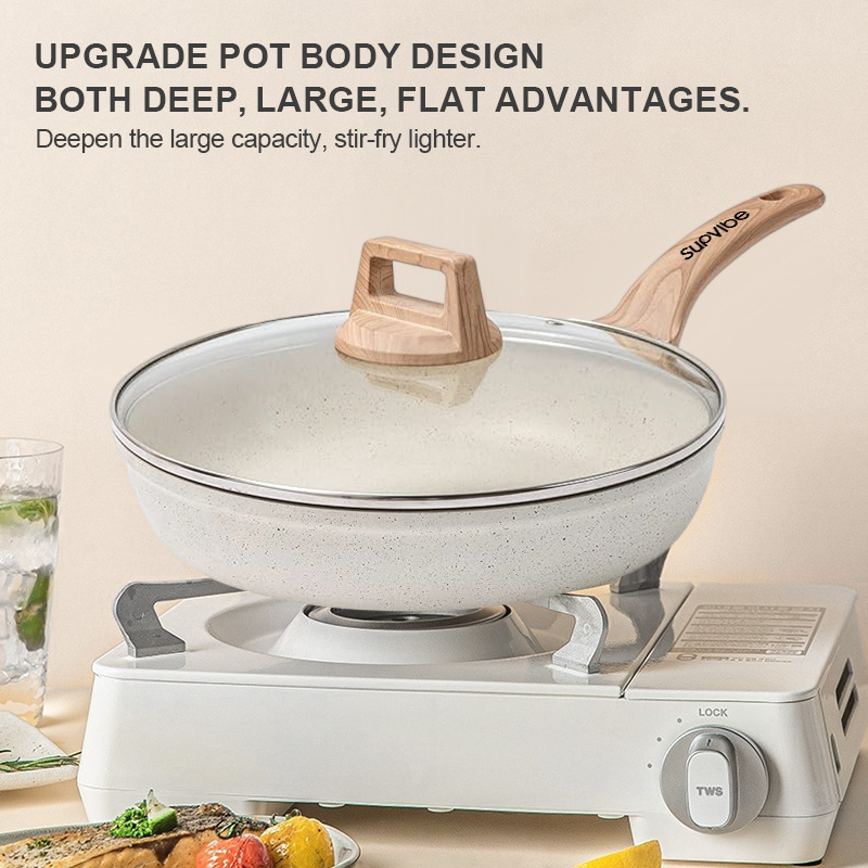 SUPVIBE 20/24/28CM Deep Fry Pan Medical Stone Non-Stick (with lid) PFOA ...