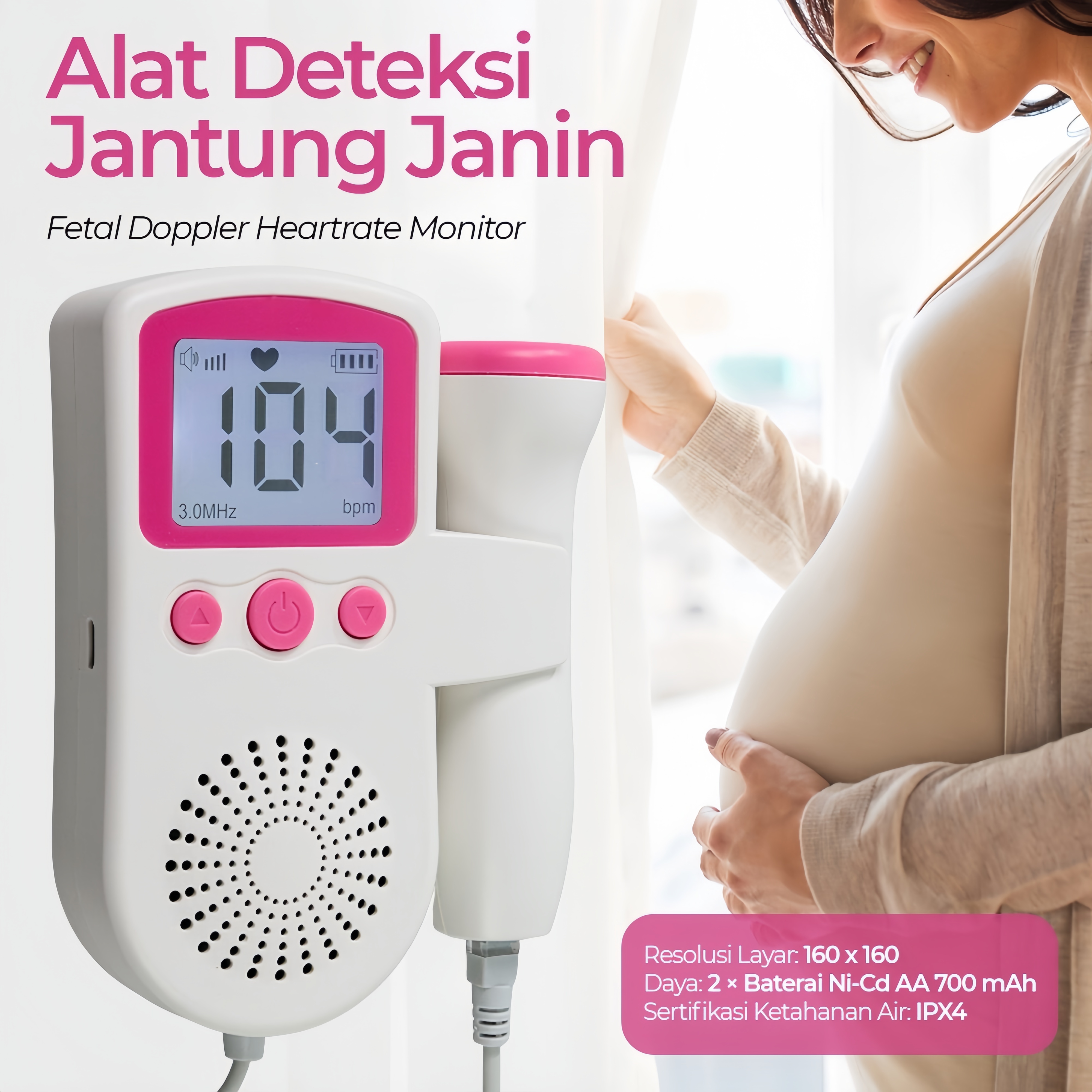 Baby Fetal Doppler Heart Sound Rate Device Ultrasound Detector Monitor ...