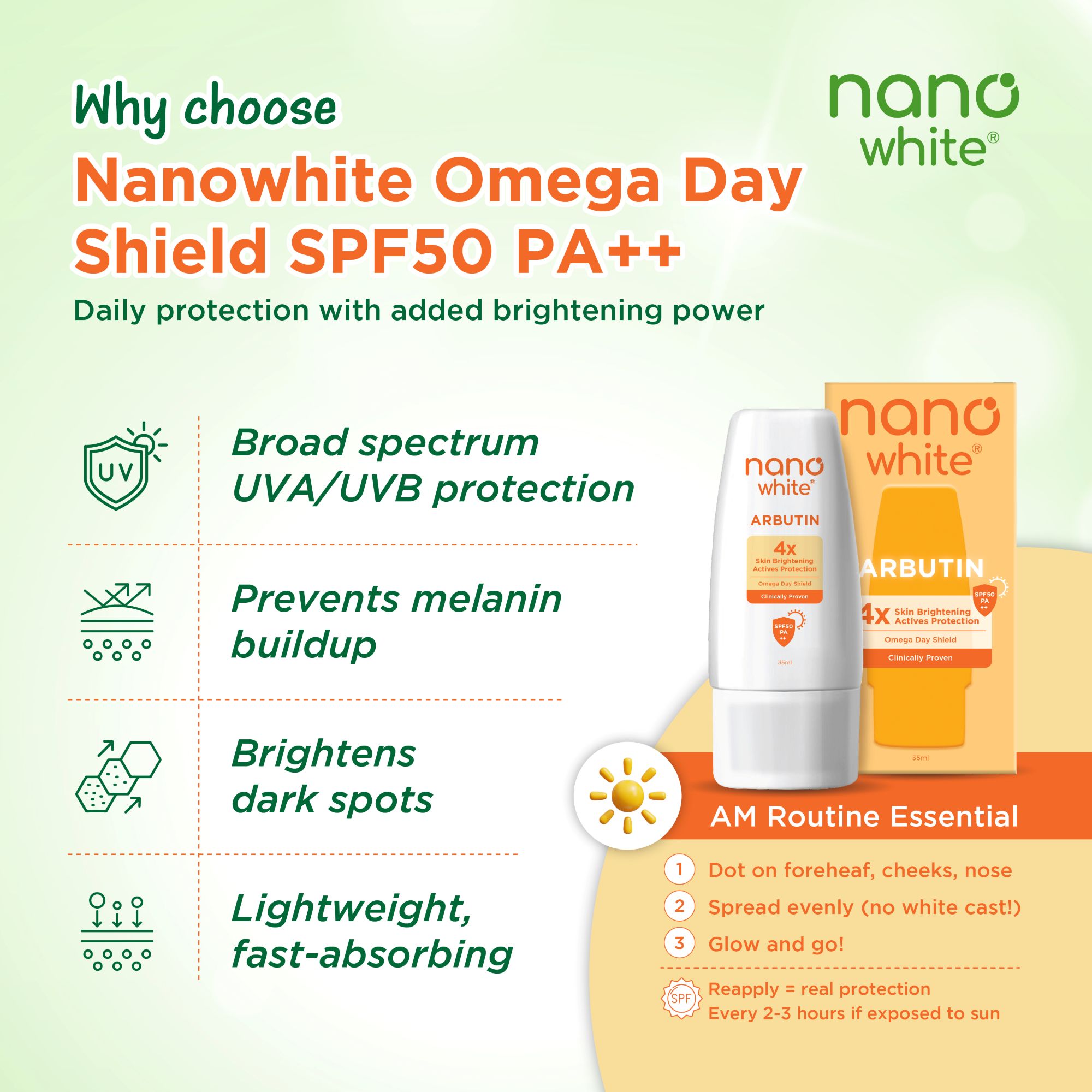 Nanowhite Essential Omega Day Shield Sunscreen SPF50 PA++ 35ml (All ...
