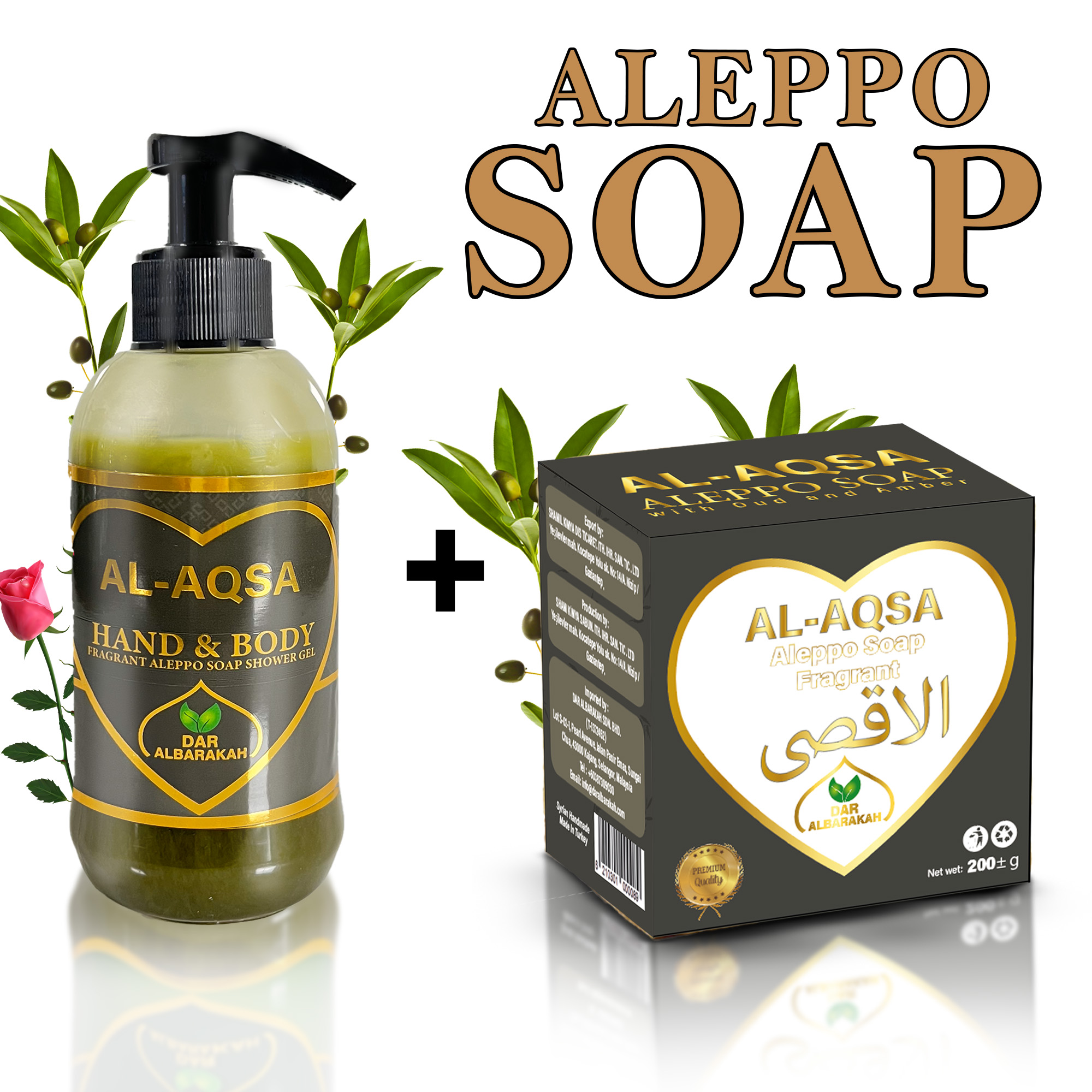 AL-AQSA Sabun Aleppo & Shower Gel 3 Variasi Premium Dengan Minyak Zaitun Laurel & Wangian Oud ...
