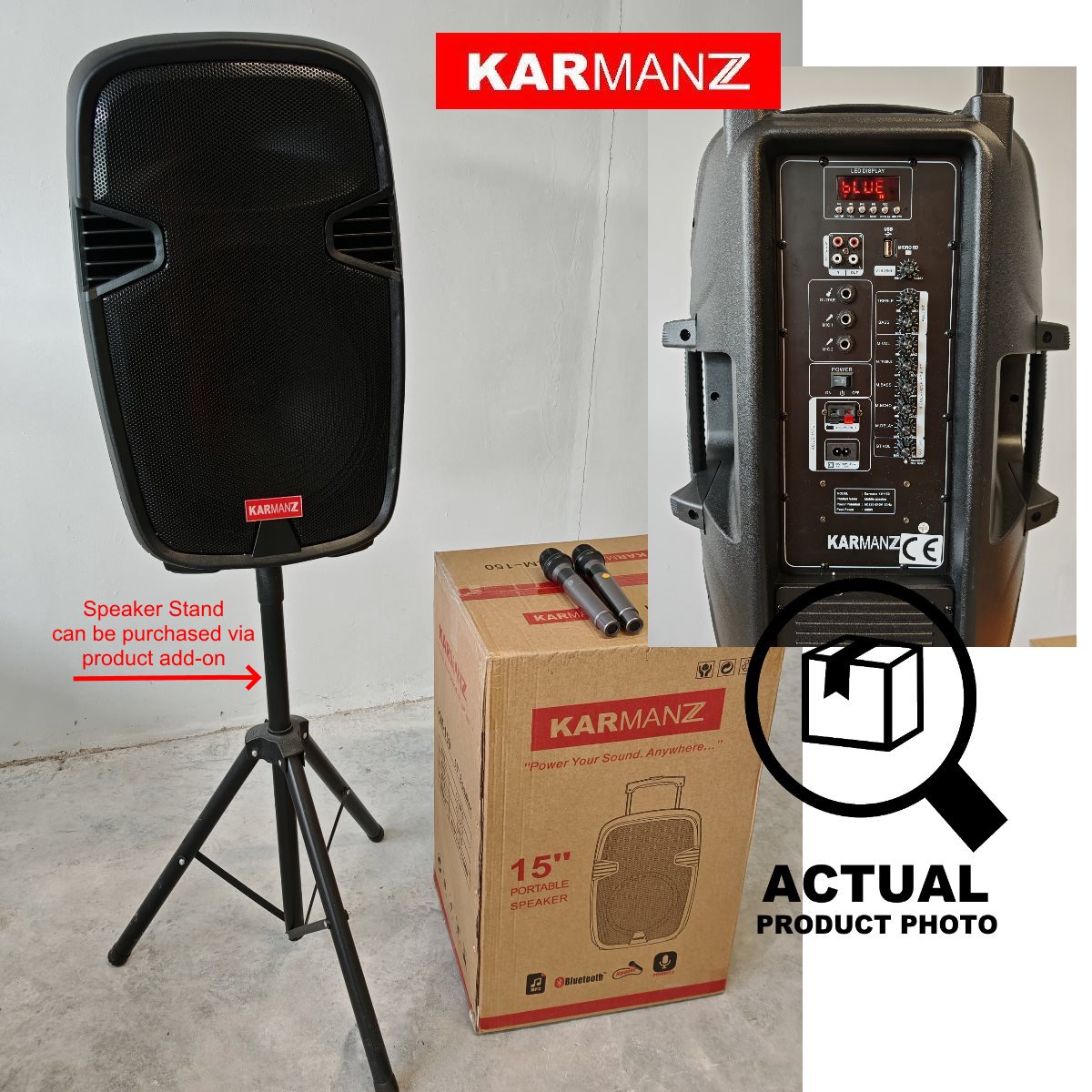 KARMANZ 15 inch Portable Trolley Speaker Amplifier Karaoke + 2 Wireless ...