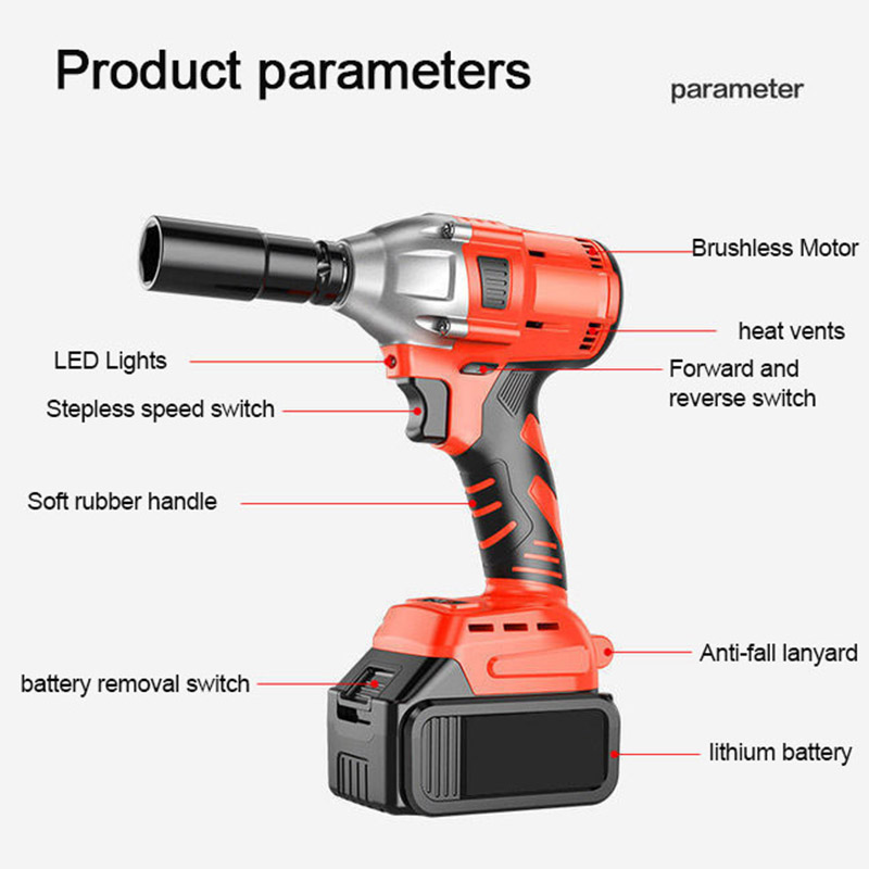 Cordless Impact Wrench 1980VF Brushless High Torque Impact Gun Handheld ...