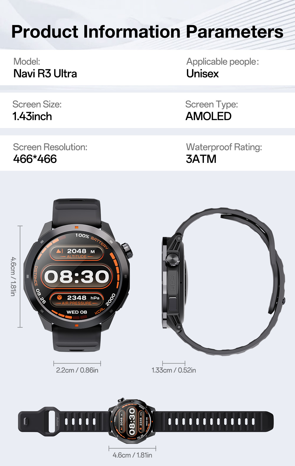 Aolon Navi R3 Ultra GPS Smart Watch 42mm Amoled Display Connect ...
