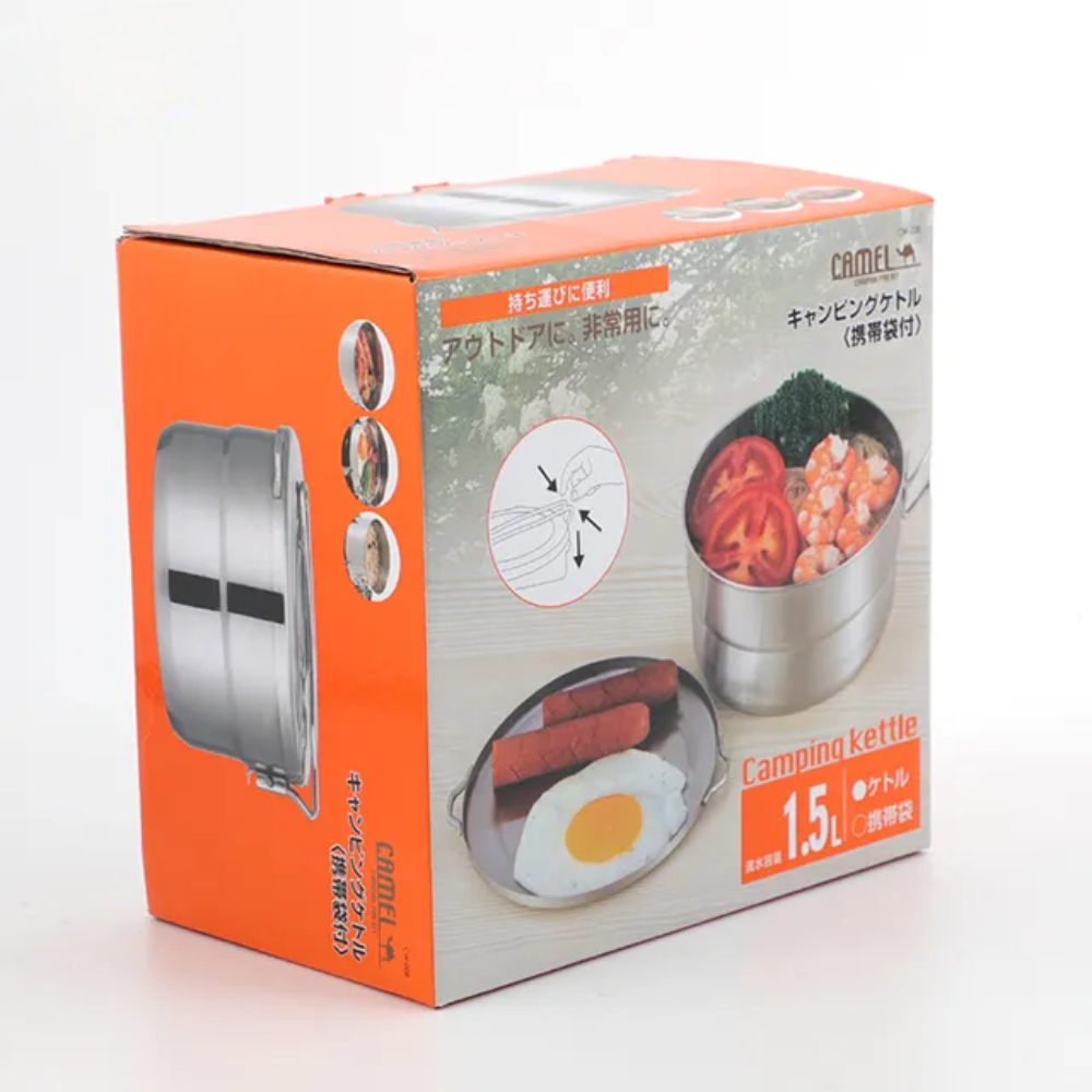 Stainless Steel 1.5L Cooking Pot Foldable Handle Camping Cookware Lunch ...