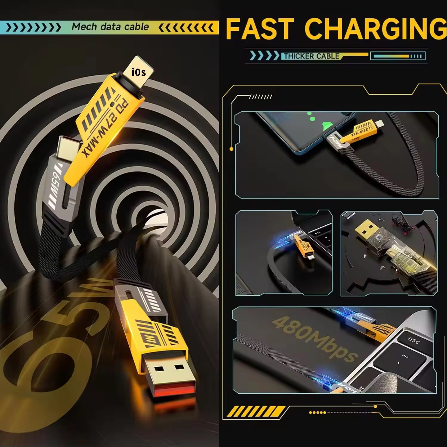Charger Type C fast charging Multi Port Charger 6 in 1 USB Charger fast ...