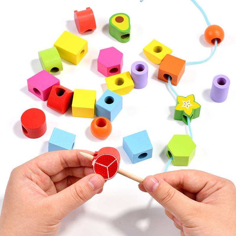 Wooden Five-Column Bead Stringing Educational Kids Toy Colour Shape ...