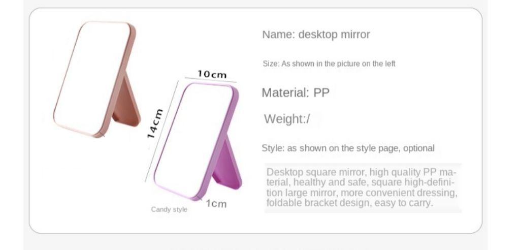 Cermin Solek Boleh Lipat Cermin Kosmetik Segi Empat Segi Empat Cermin ...