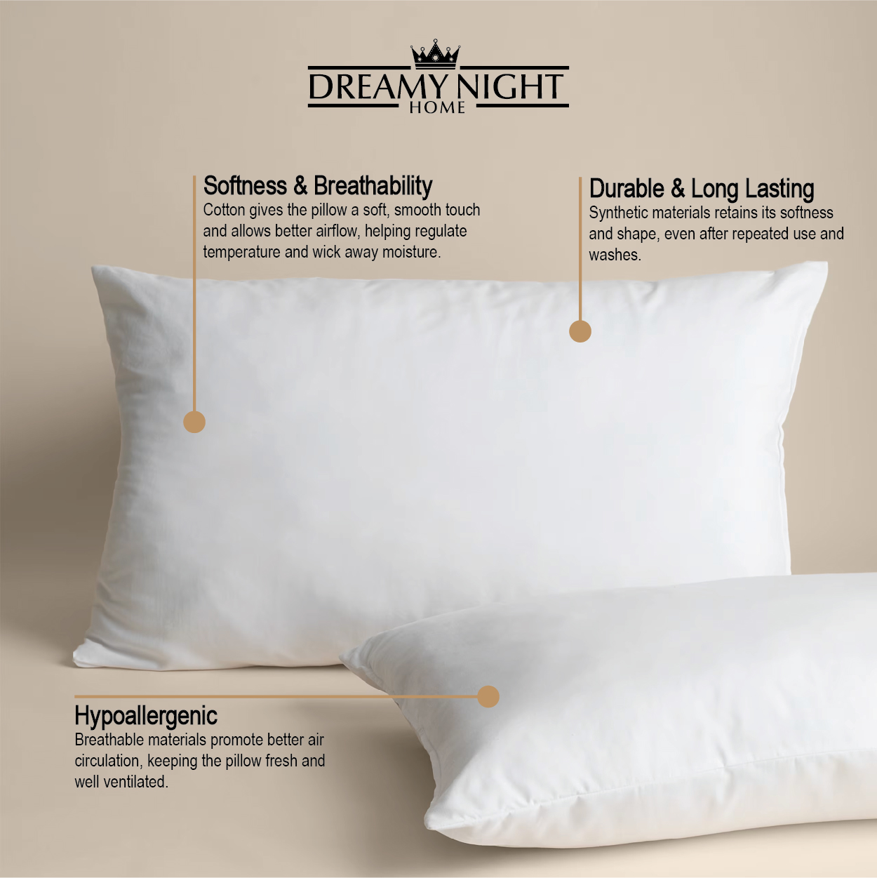 Dreamynight Home Cotton Rich Comfortable Neck Support Pillow Bantal ...