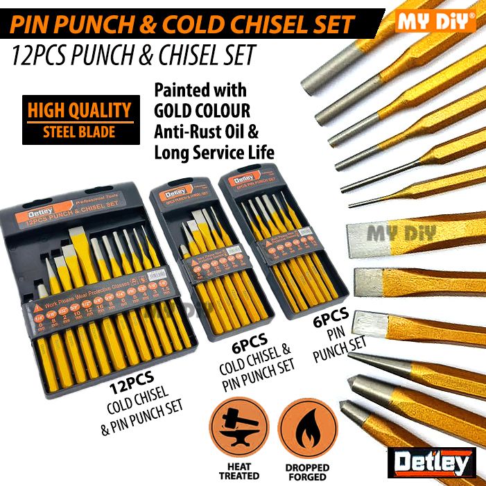DETLEY 6pcs Pin Punch Set 12pcs Cold Chisel and Pin Punch Set Center ...