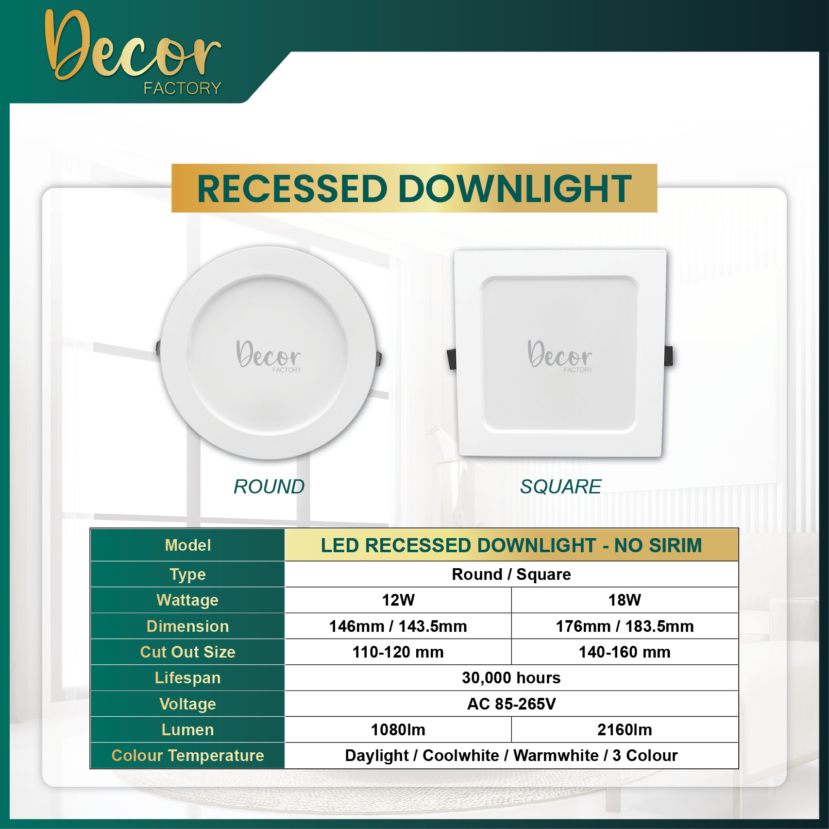 LED Downlight Premium 4Inch 6Inch 12W 15W 18W 24W Round Square ...