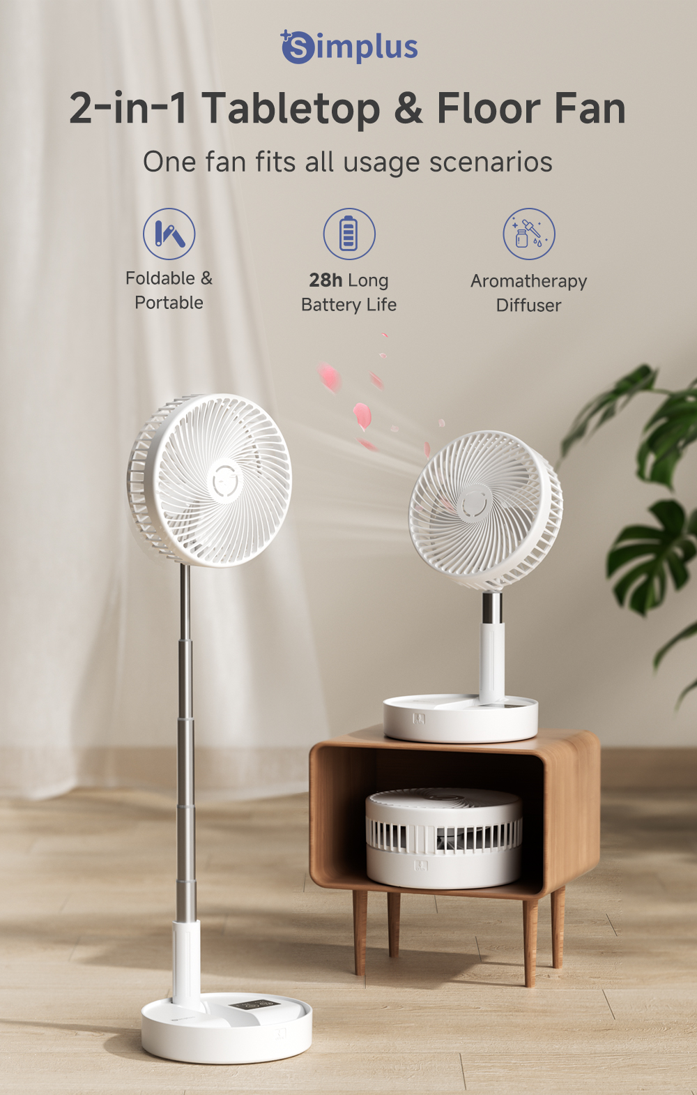 Simplus Table Fan丨Floor & Desktop Dual Use丨Foldable Portable丨 ...