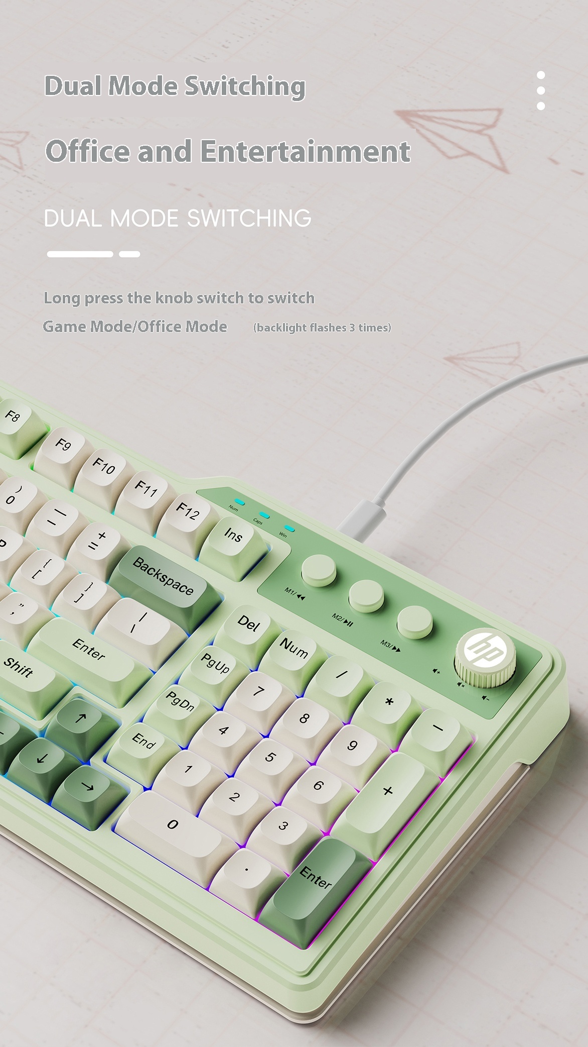 HP K360 Esports Wired RGB Gaming Feeling Mechanical Keyboard Dual Gaming/Office Mode to Switch ...