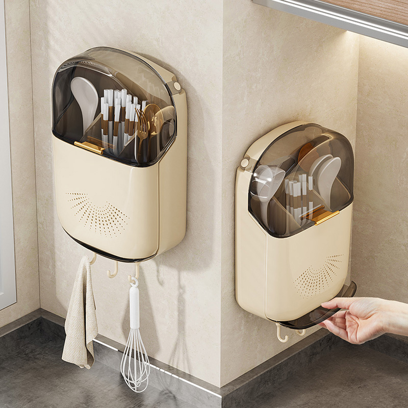 𝗦𝗣𝗔𝗖𝗘 𝗦𝗔𝗩𝗘𝗥 》 Wall Mounted Cutlery Storage Box Chopsticks Cage Spoon ...