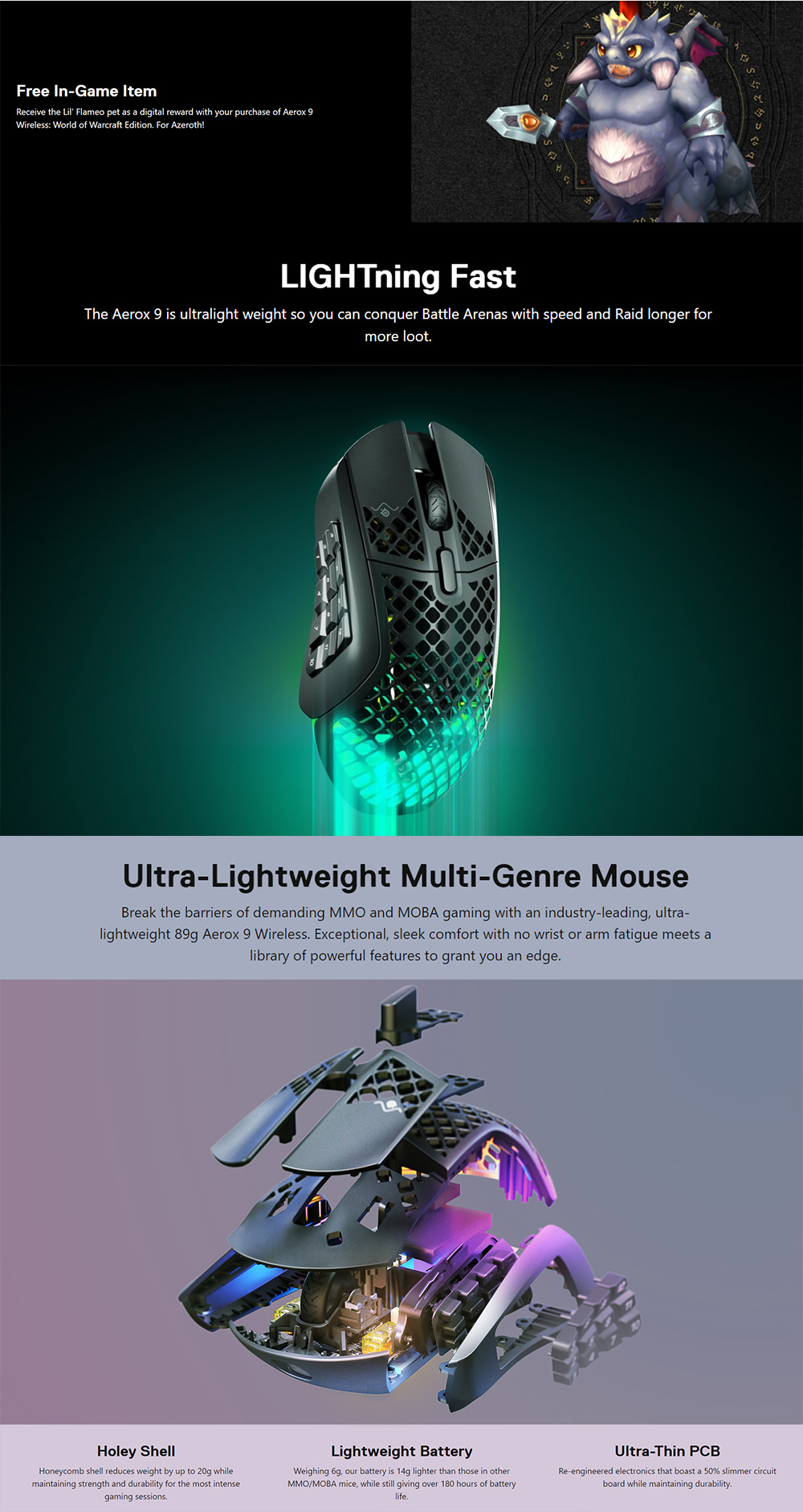 SteelSeries Aerox 9 WOW Edition Wireless + Bluetooth RGB Lightweight ...