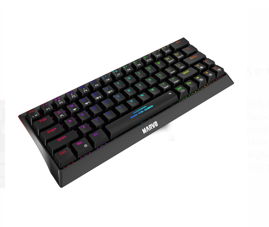 Marvo KG962W 2.4G & BT Three Modes 63 Keys Wired Mechanical Keyboard ...