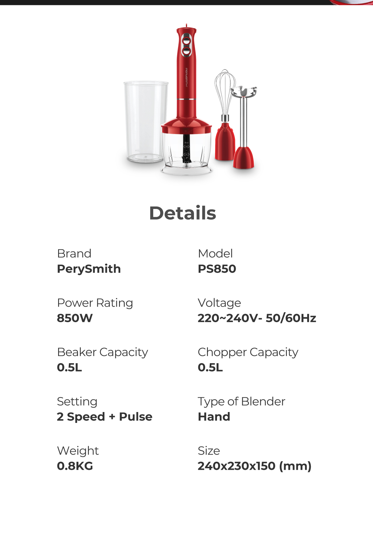PerySmith 3 in 1 Hand Blender 850W EasyCooking Series PS850 | Shopee Malaysia