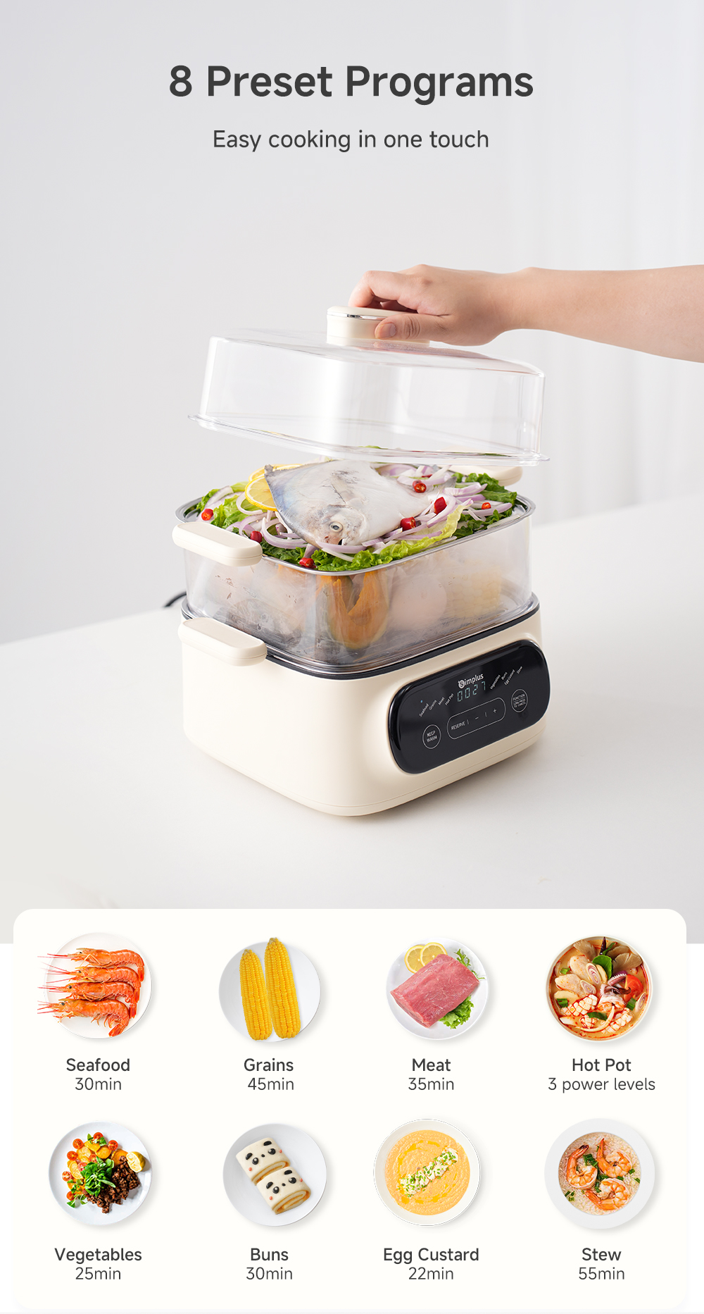 Simplus Electric Food Steamer | 2-Tier 11L Capacity |2-in-1 Steam and ...