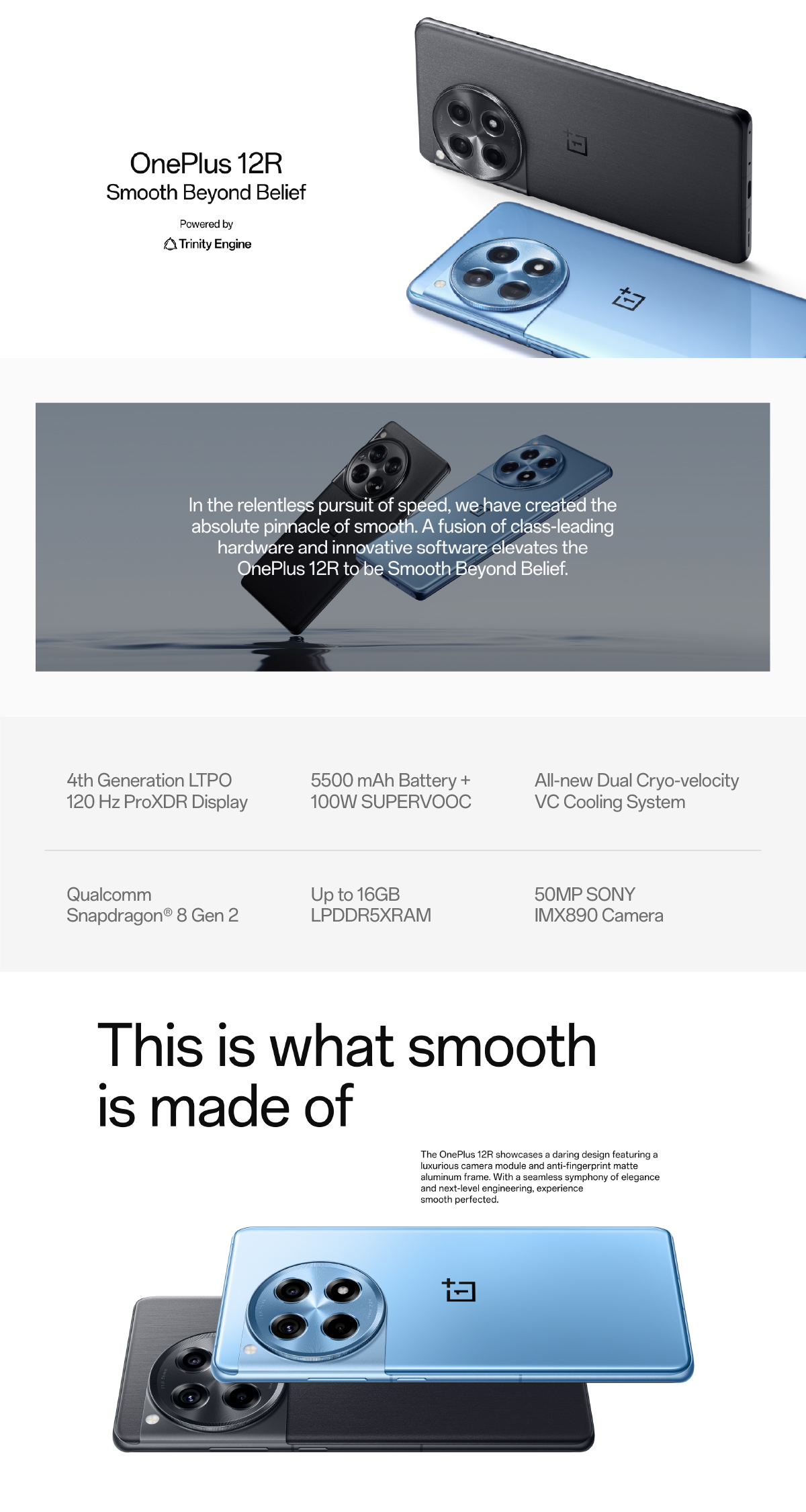 OnePlus 12R Smartphone | 16GB RAM + 256GB ROM | Snapdragon 8 Gen 2 | 120 Hz | 5500 mAh | 100W ...