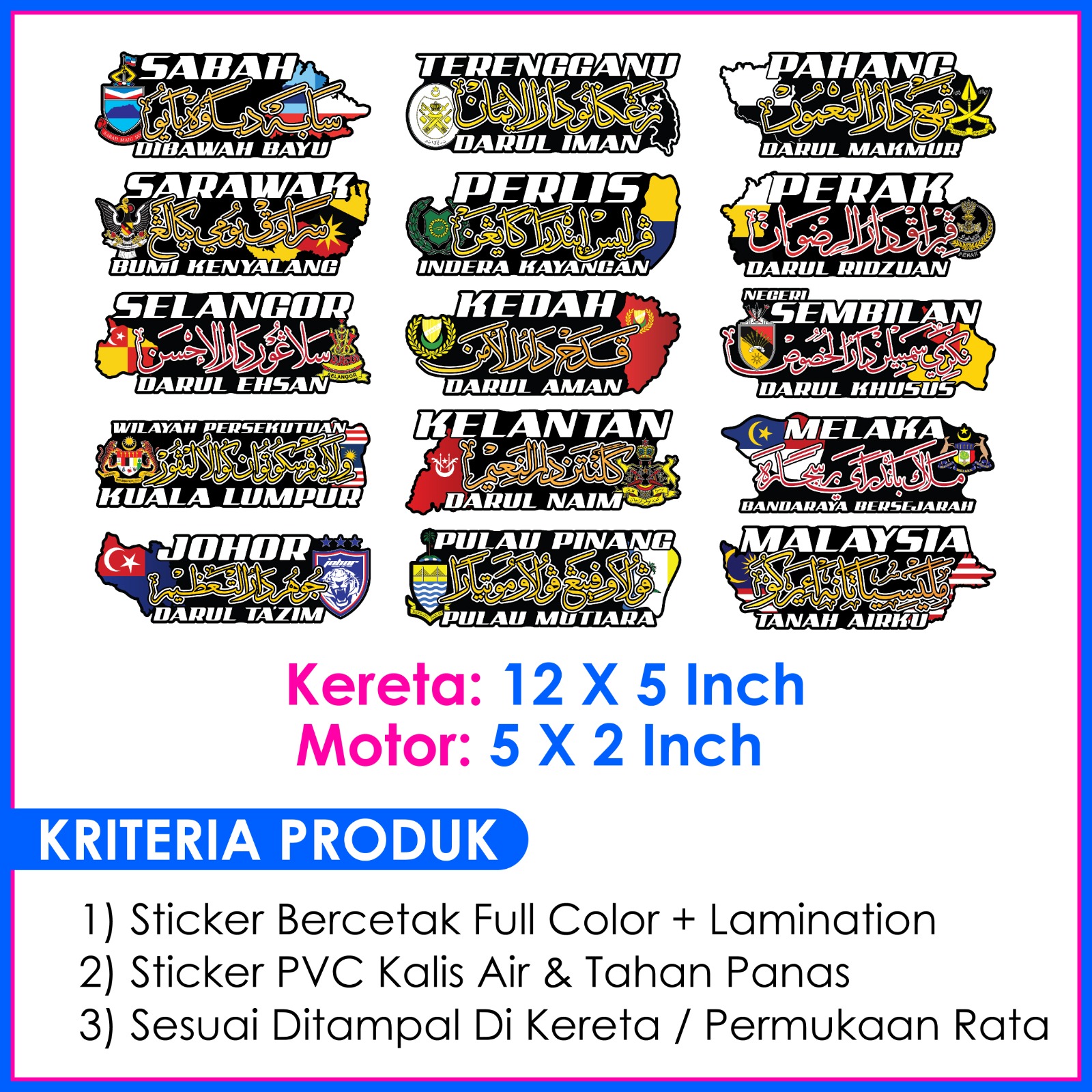 STICKER TRENDING KERETA DAN MOTOR PELBAGAI NEGERI DI MALAYSIA , STICKER ...