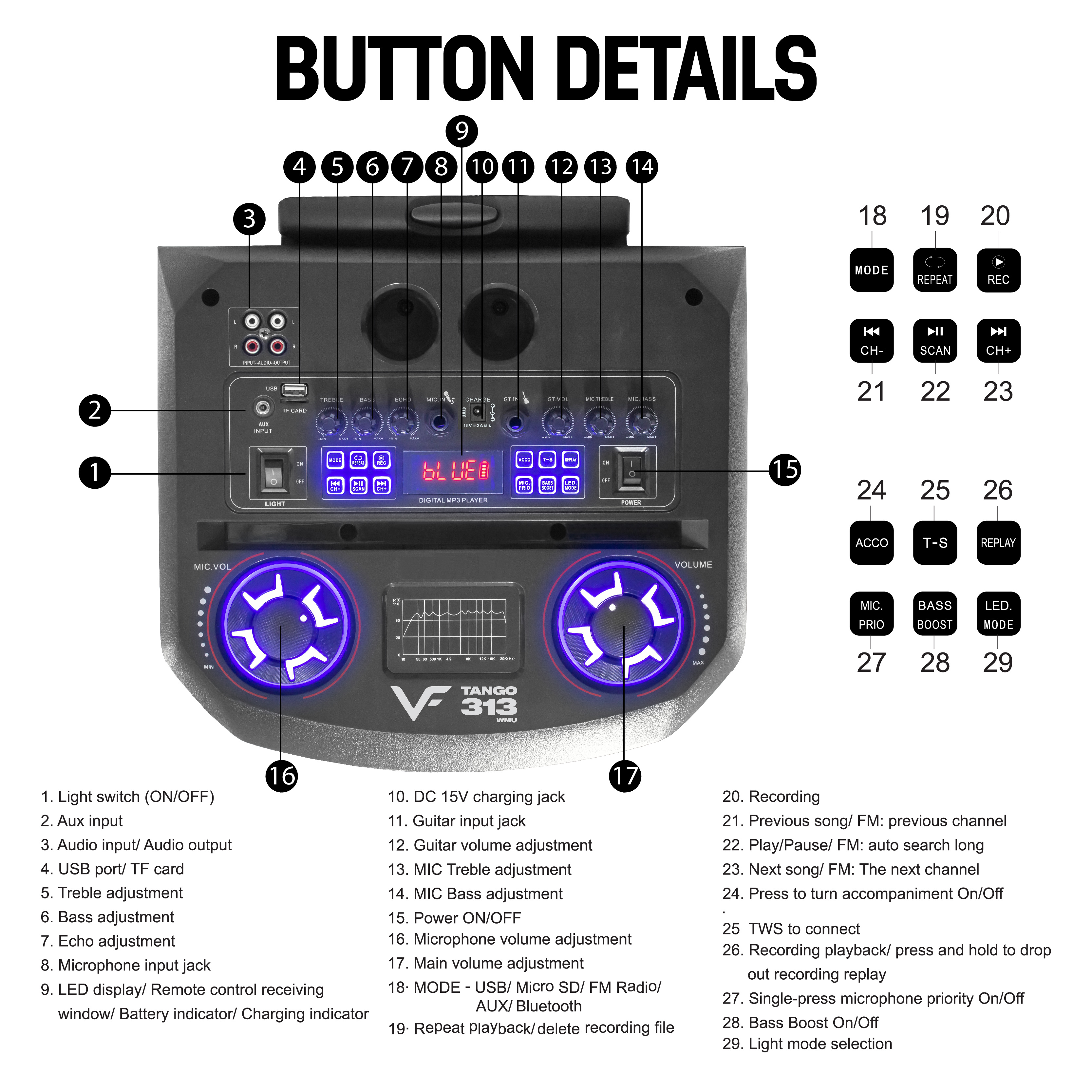 Vinnfier VF Tango 313 WM 2024 Portable Trolley Bluetooth Speaker with Karaoke System Bluetooth ...