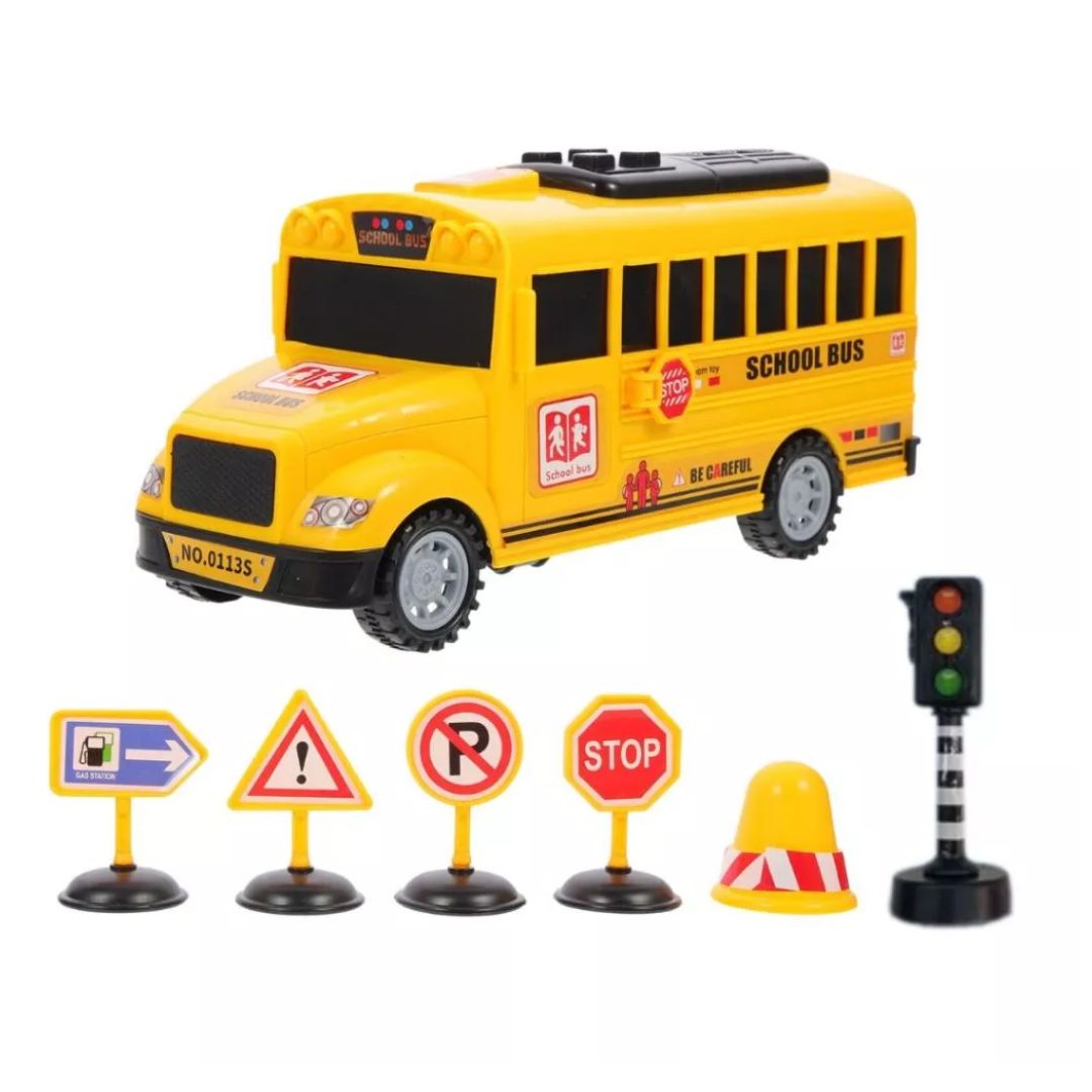 Toy Vehicle City School Bus - Pull Back School Bus & Signage For Boys 3 ...