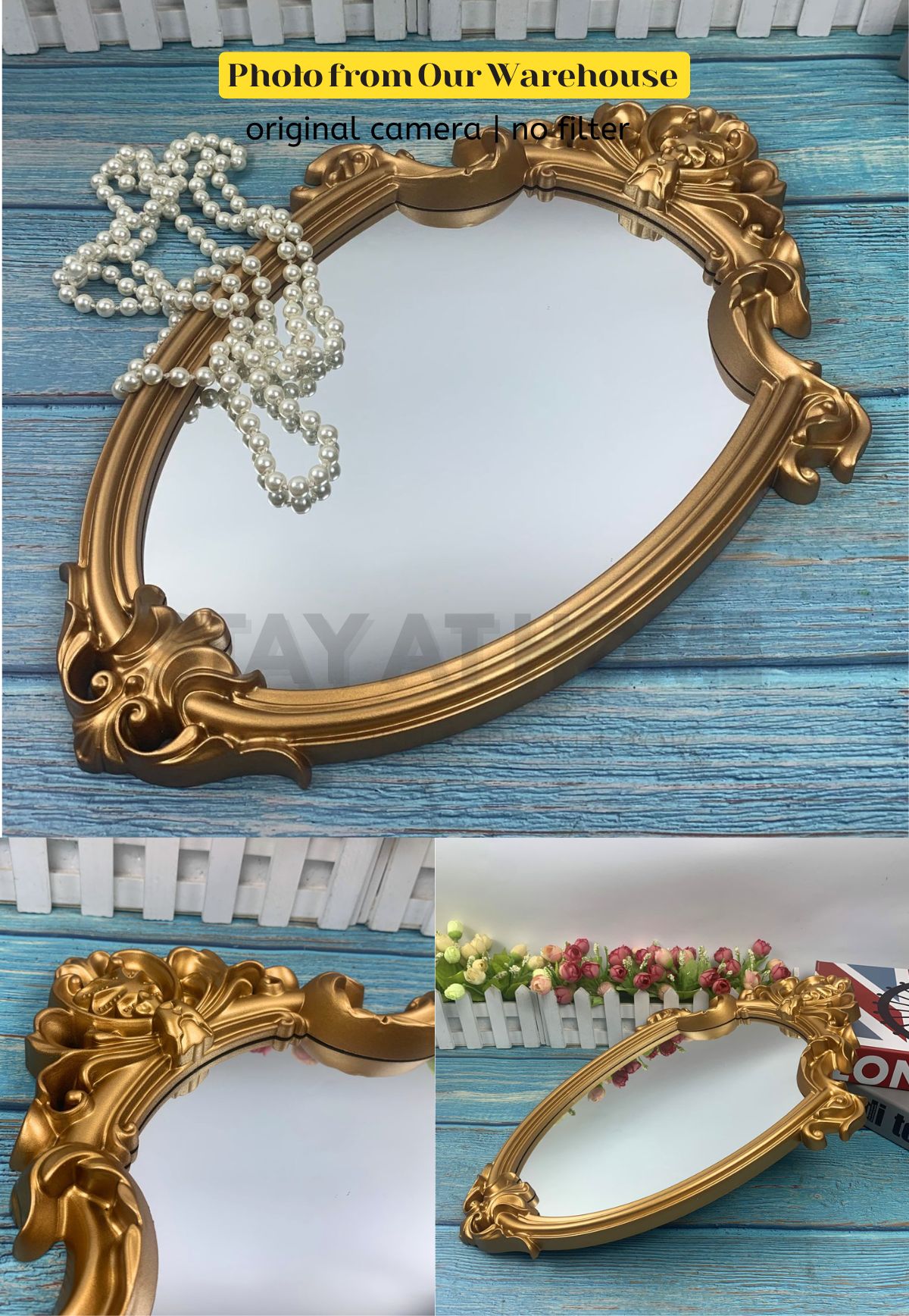 French Vintage Gold Mirror Vintage Cermin Welcome board wedding mirror ...