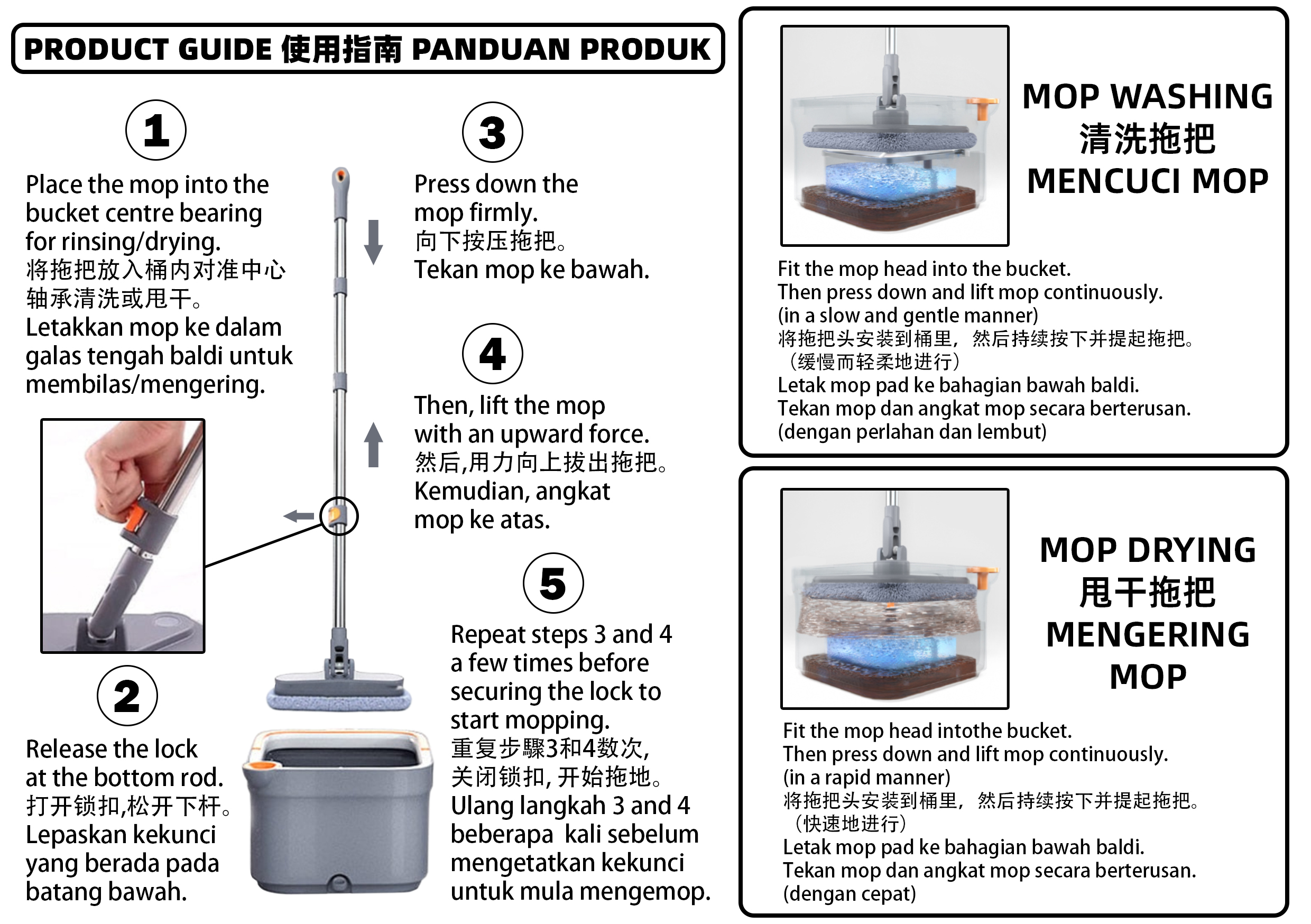 2 IN 1 Spin Mop Set With Cleaning & Drying System Bucket Clean & Dirty ...
