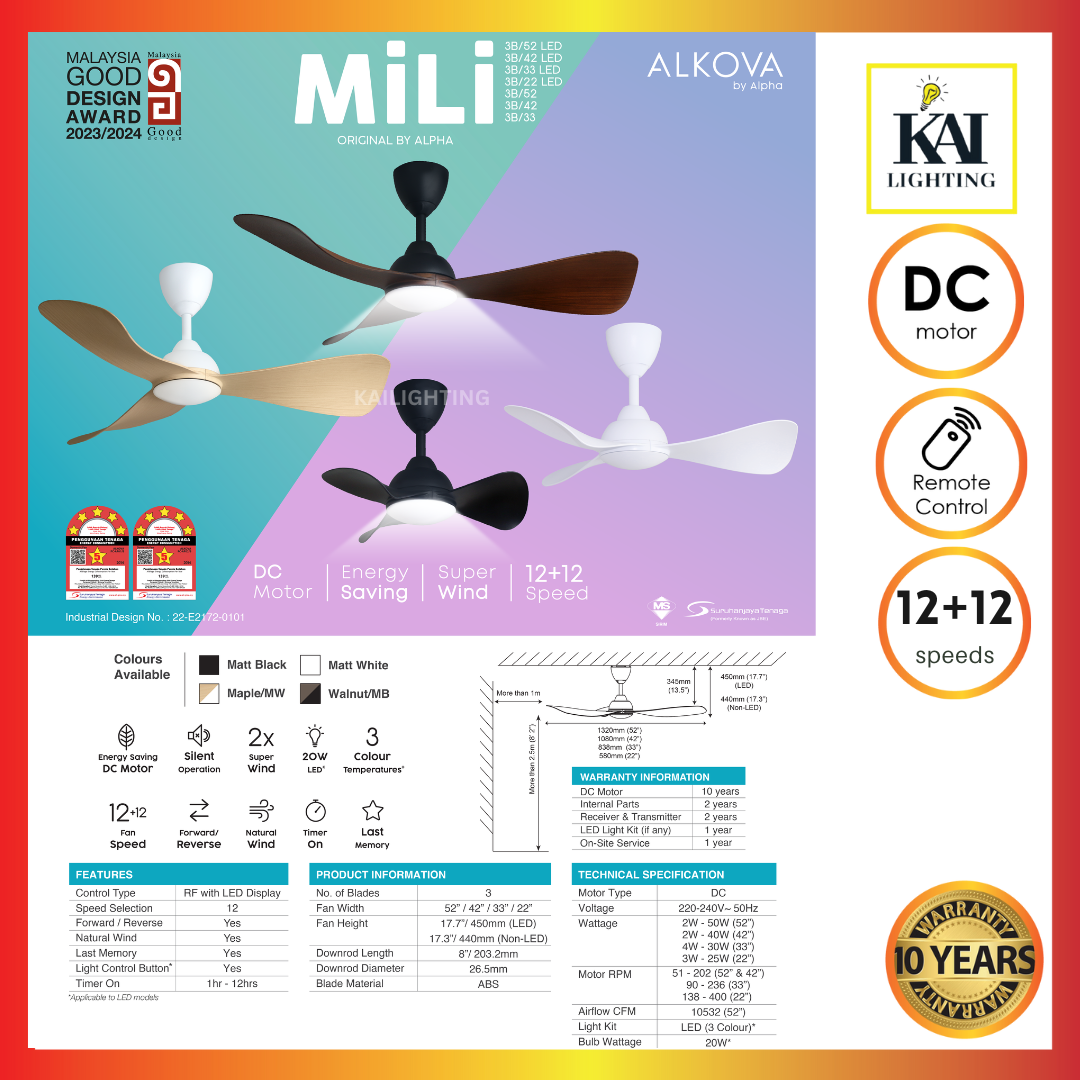 [NEW] ALPHA MILI ALKOVA MILI / MILI LED 3B 52" 42" 33" 22" DC Motor ...