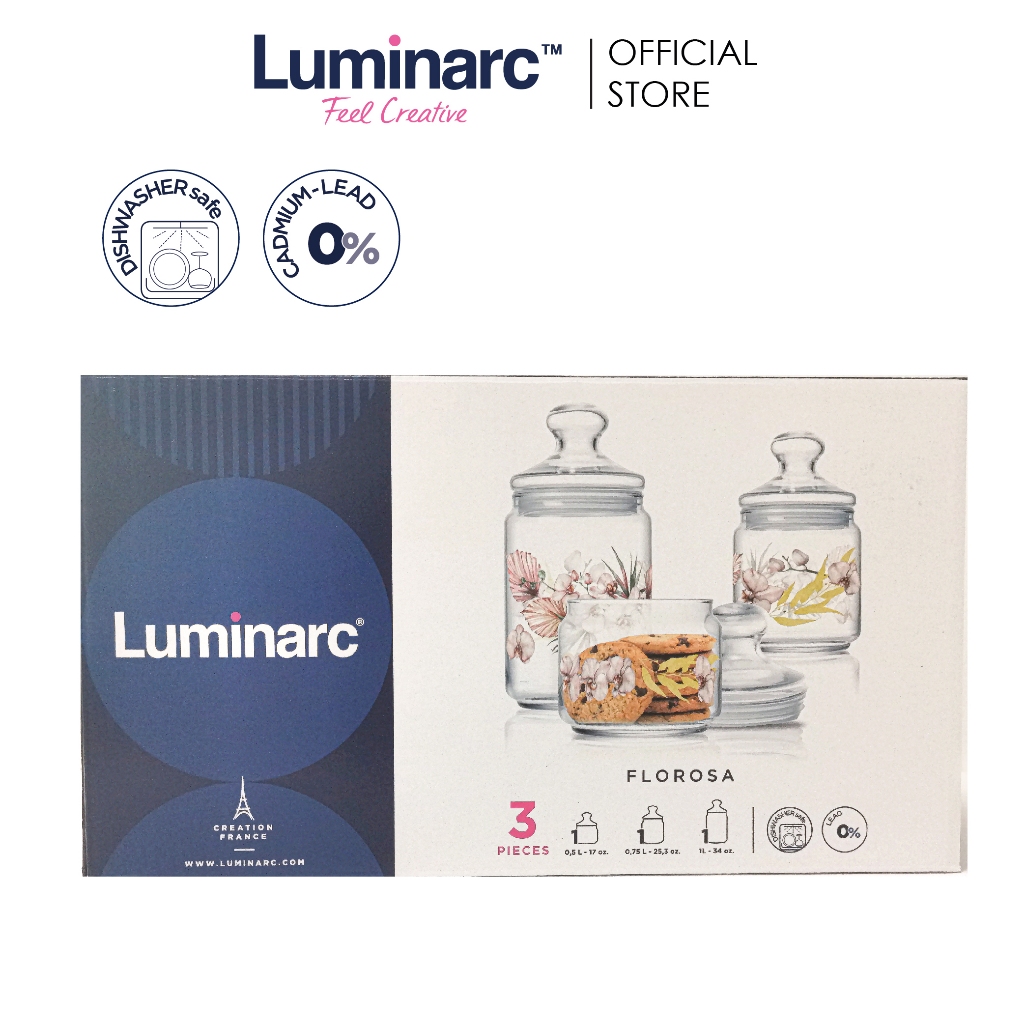 Luminarc 3Pcs Florosa Design Pot Club Food Storage Jar Set - [Model ...
