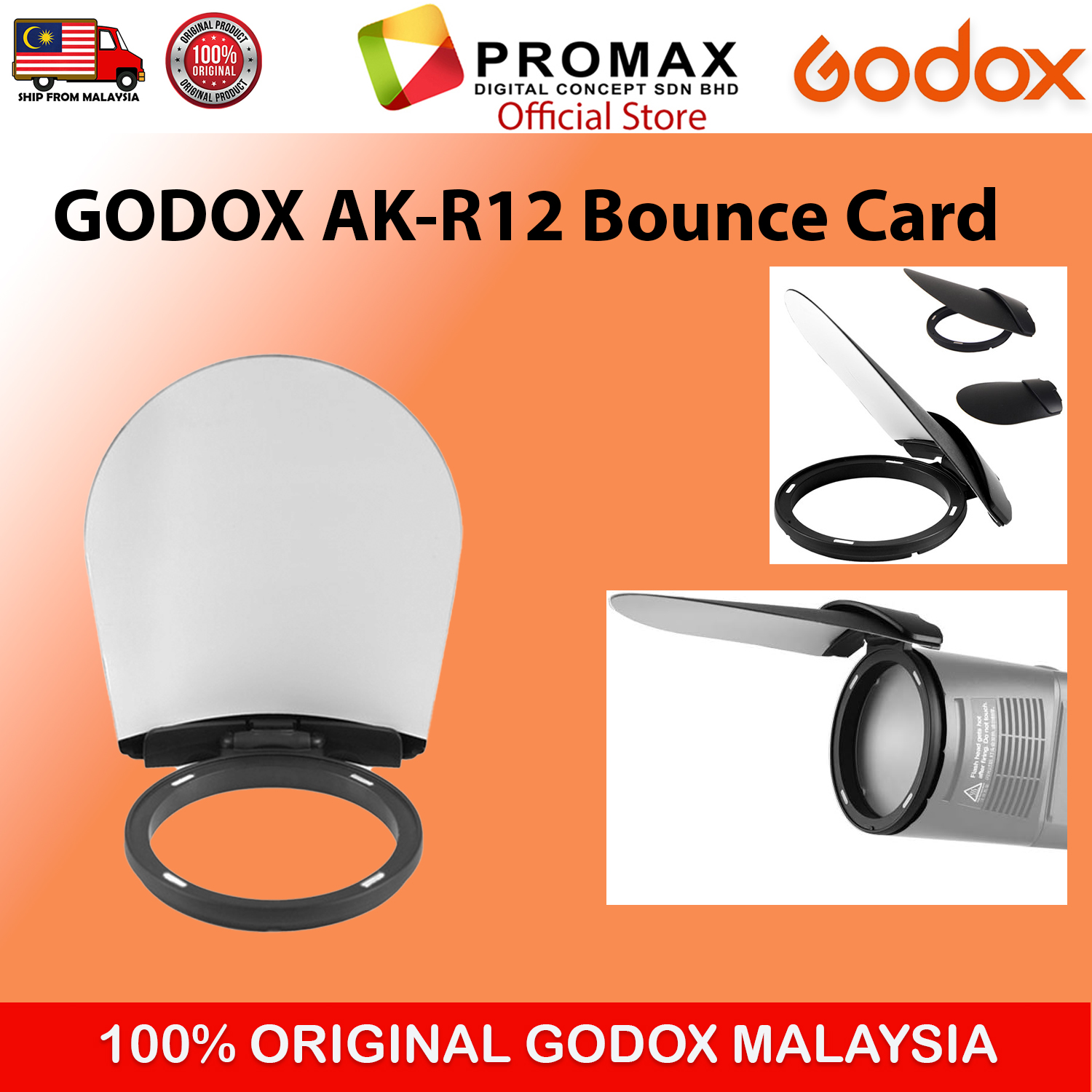Godox AK-R11 Dome Diffuser AK-R12 Bounce Card for Round Head Flash ...